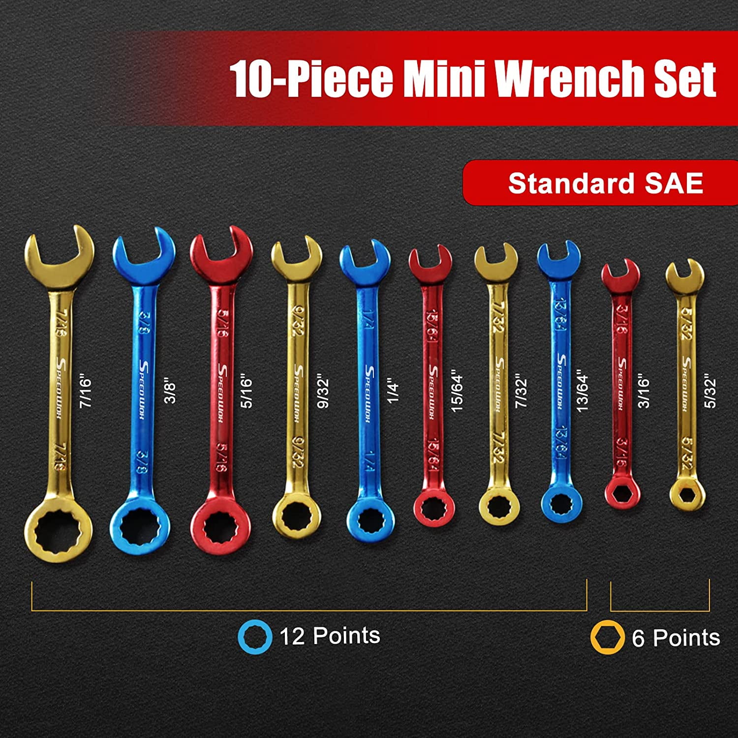 GHRTGR-10 Pcs Color Plated Open and Box End Mini Wrenches Color Coated ...