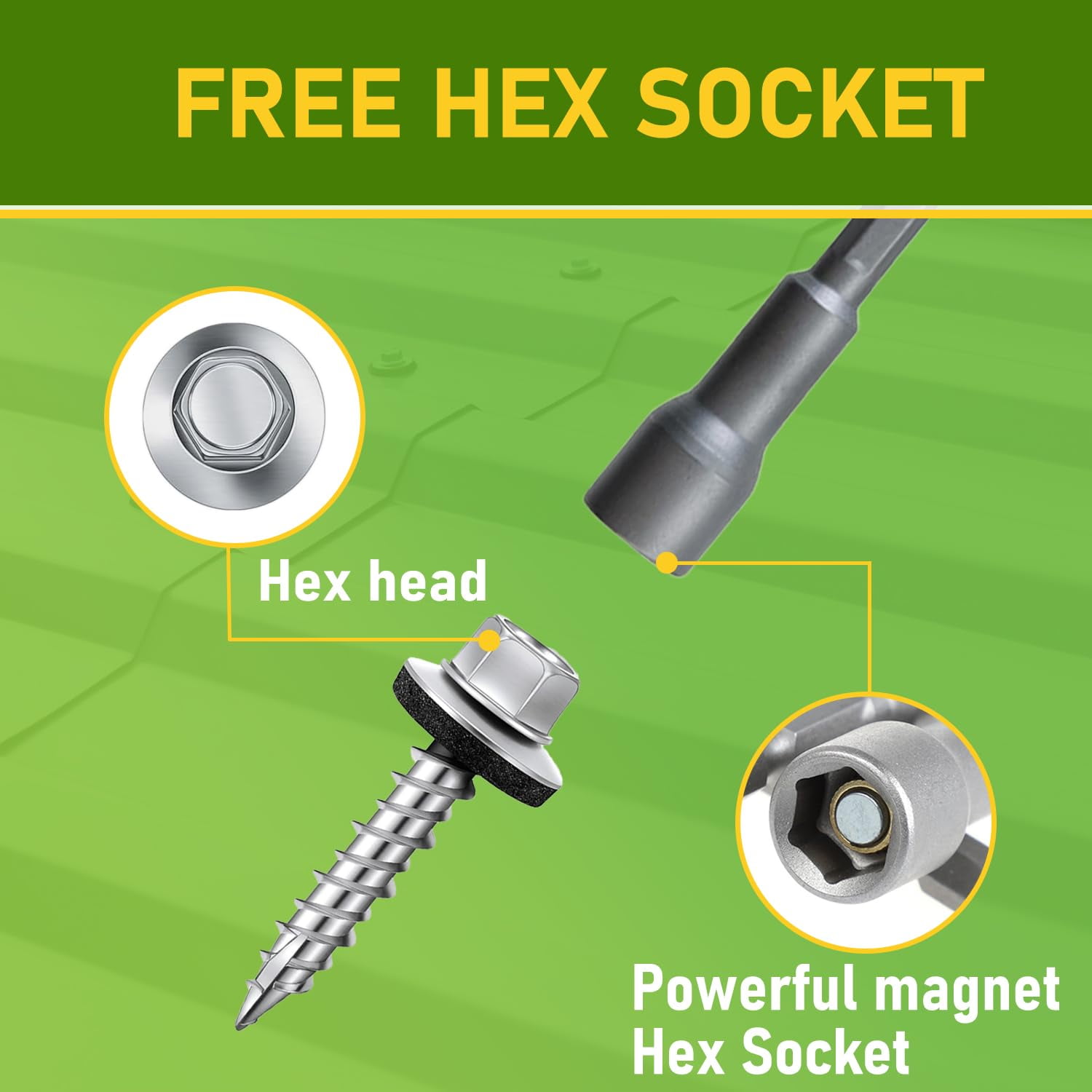 GHRTGR-100 Pcs #10 x 1-1/2 Inch Hex Head Metal Roofing Screws, Zinc Plated Sharp Point Sheet ...