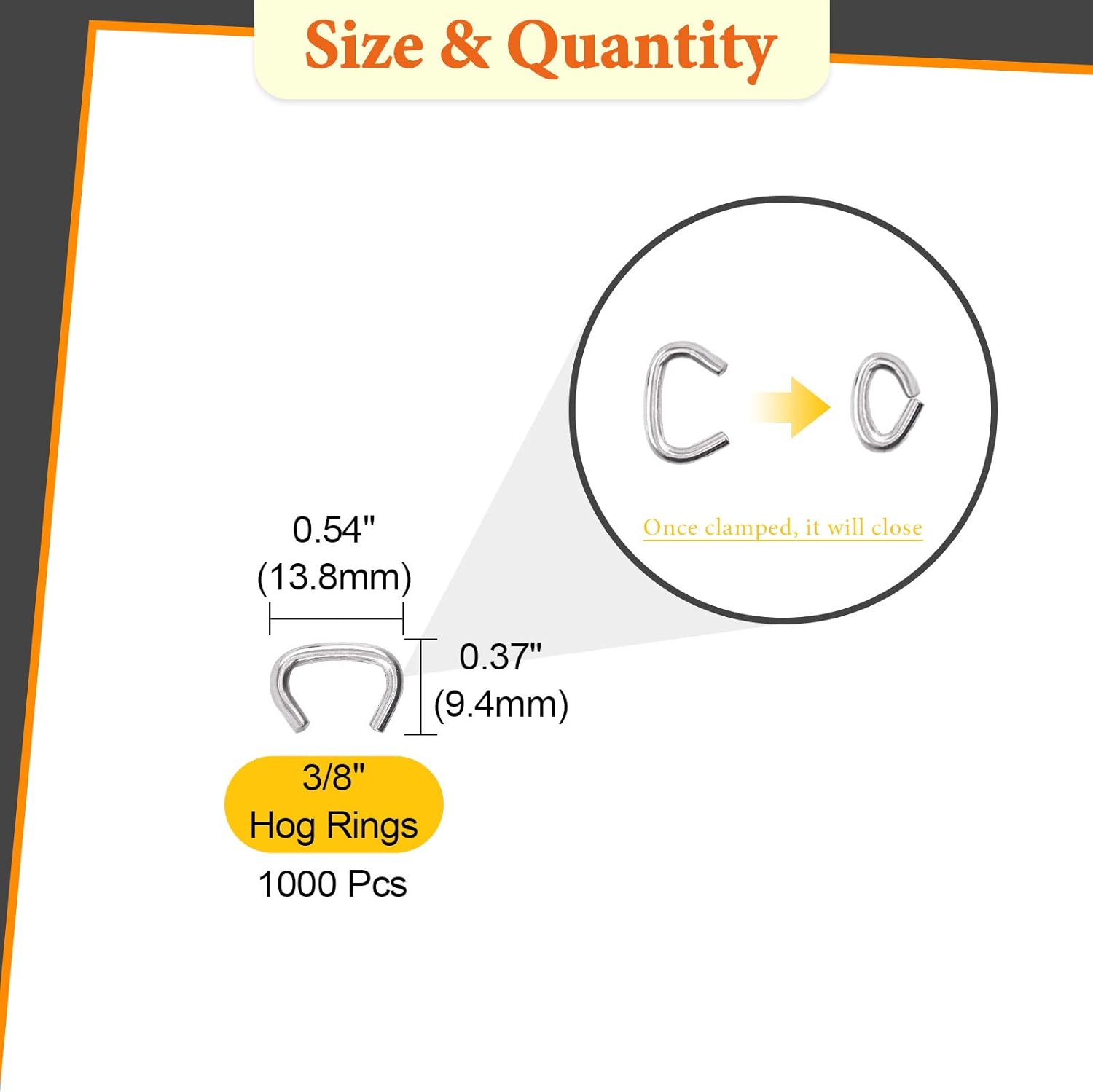 GHRTGR-1000 Pcs 3/8" Galvanized Hog Rings, Professional Upholstery Hog ...