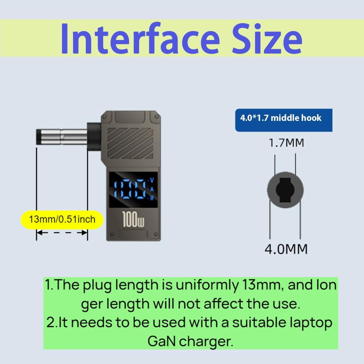 GHRTGR-100W PD Power Charger Connector Tip (4.0 x 1.7 mm for Lenovo or ...