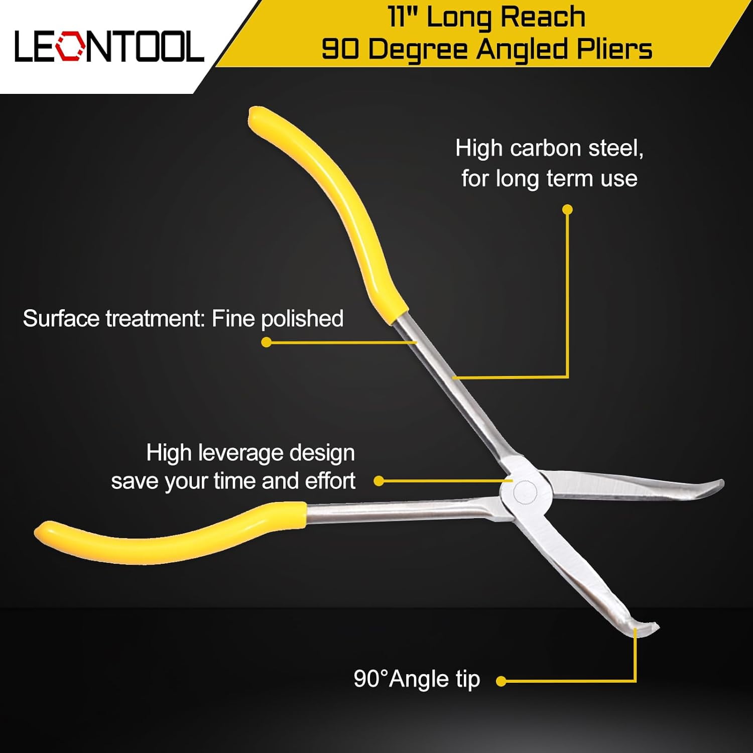 GHRTGR-11-Inch Long Reach Bent Nose Pliers with Serrated Jaws 90 Degree ...