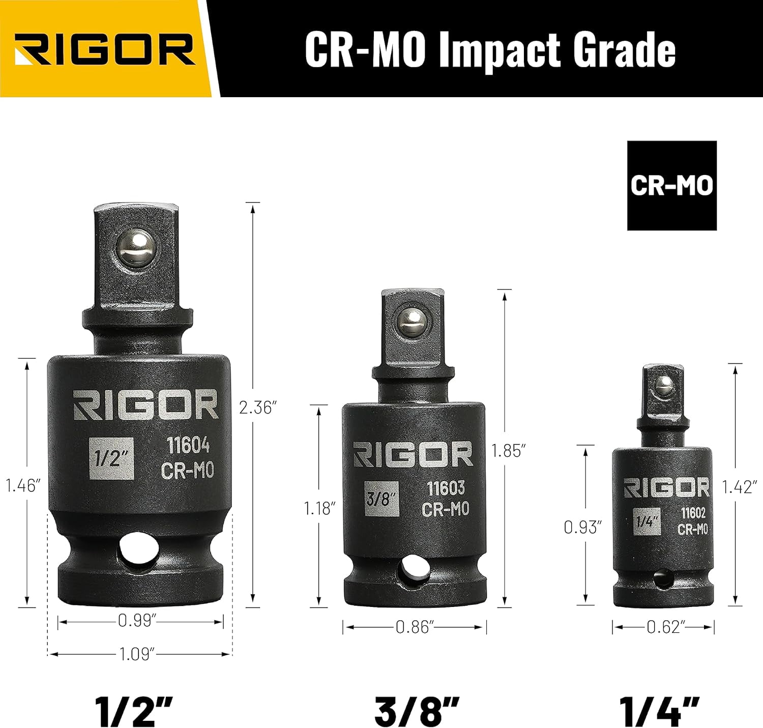 GHRTGR-11601 Universal Swivel Socket Adapter Set | 3-Piece, 1/2", 3/8 ...