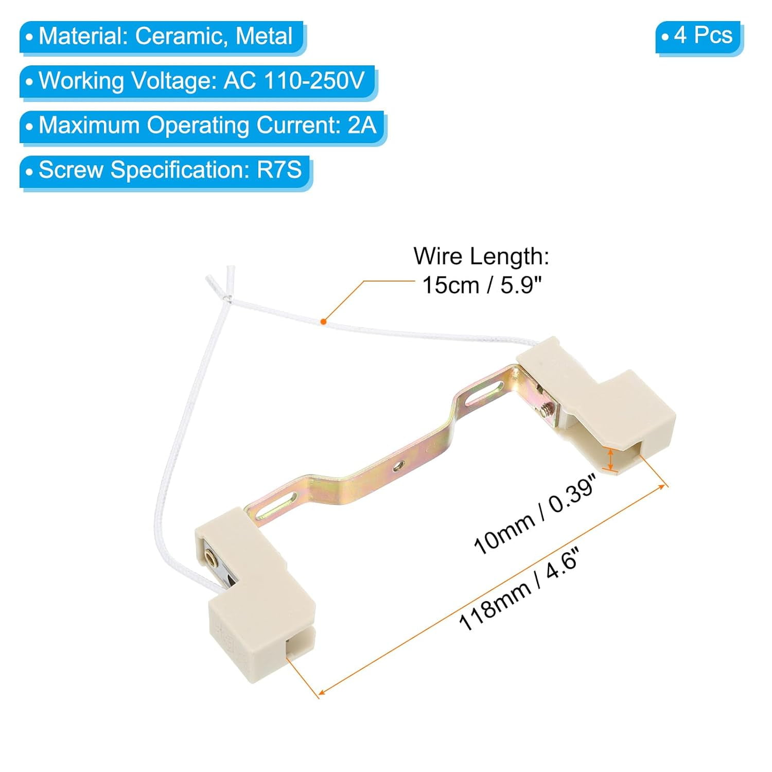 GHRTGR-118mm R7S Socket, 4 Pack Ceramic Lamp Holder Halogen Socket Bulb ...