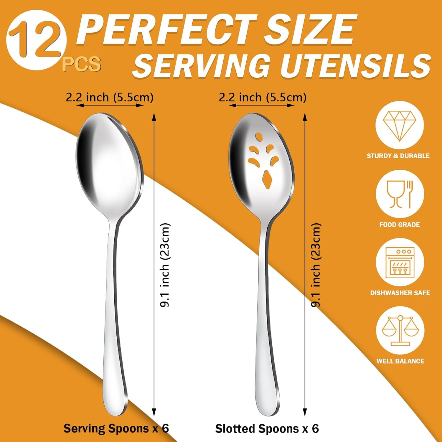 GHRTGR-12-Piece Serving Set, 6 Slotted and 6 Regular Spoons, 9.1-Inch ...