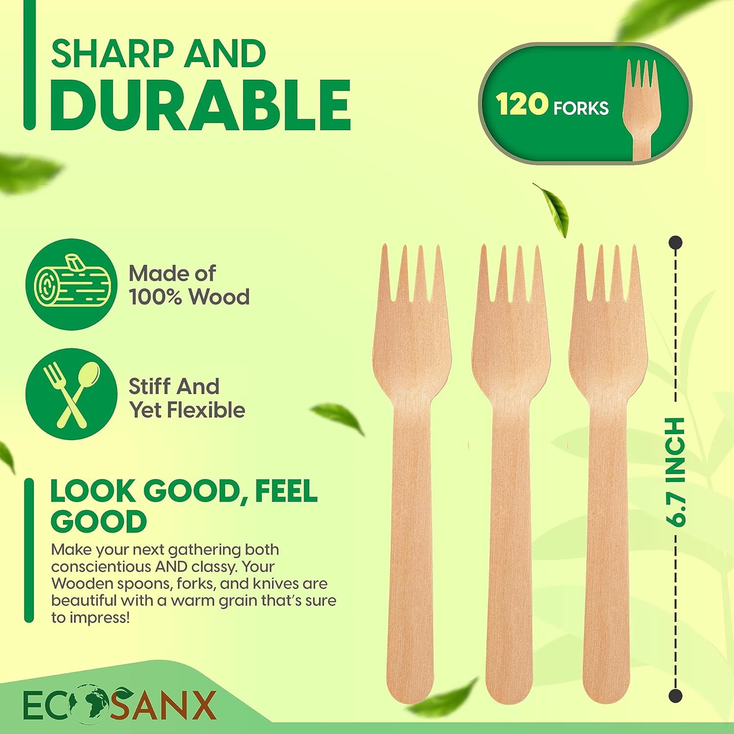 GHRTGR-® 120 PCs Wooden forks for eating 6.5" Splinter Free Compostable ...