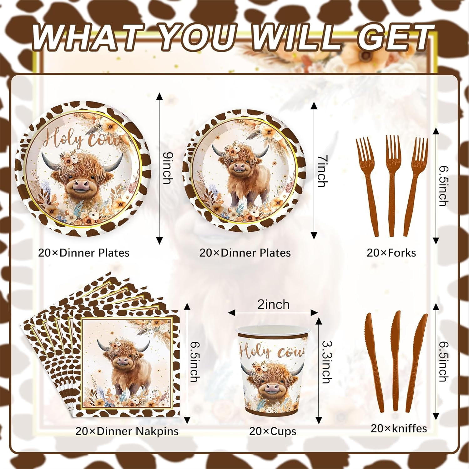 GHRTGR-120PCS Boho Highland Cow Party Supplies for Boys girls Holy Cow Highland Themed Baby ...