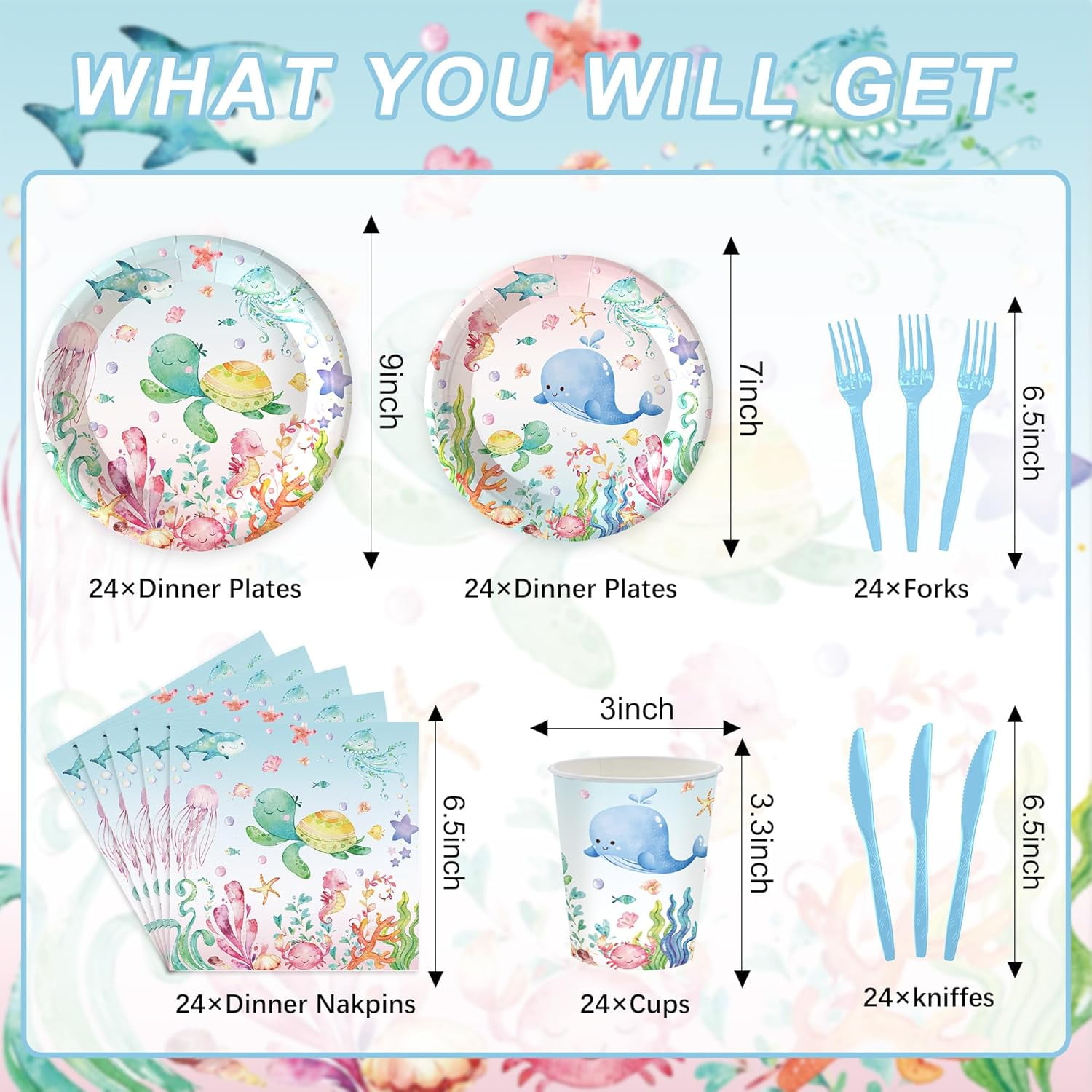 GHRTGR-120PCS Under the Sea Party Supplies for Ocean Theme Baby Shower ...