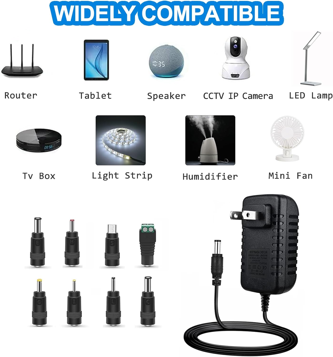 GHRTGR-12V 2A Power Supply, Universal Power Adapter with 8 Selectable Plug, Power Adapter for ...