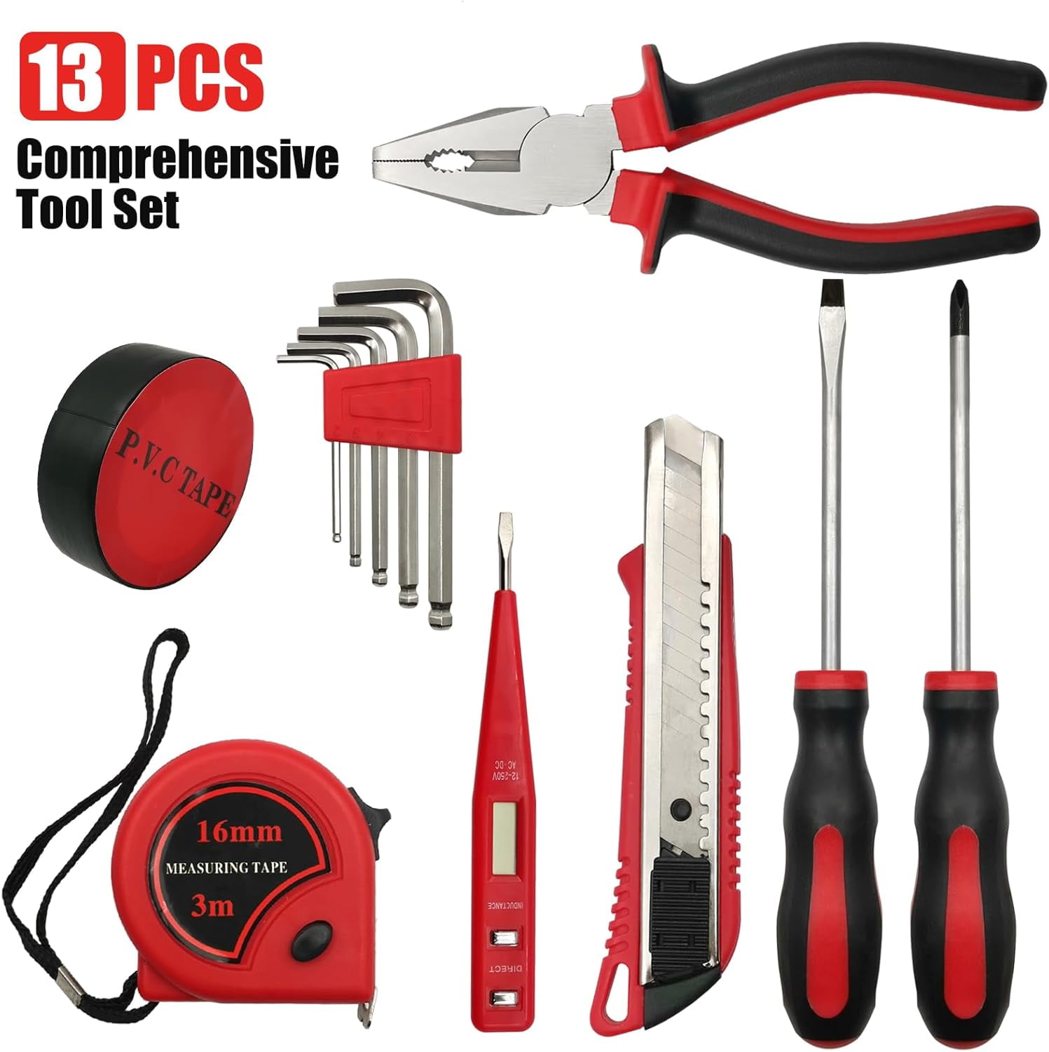 GHRTGR-13 PCS Household Tools Kit with Plastic Toolbox, Portable and ...