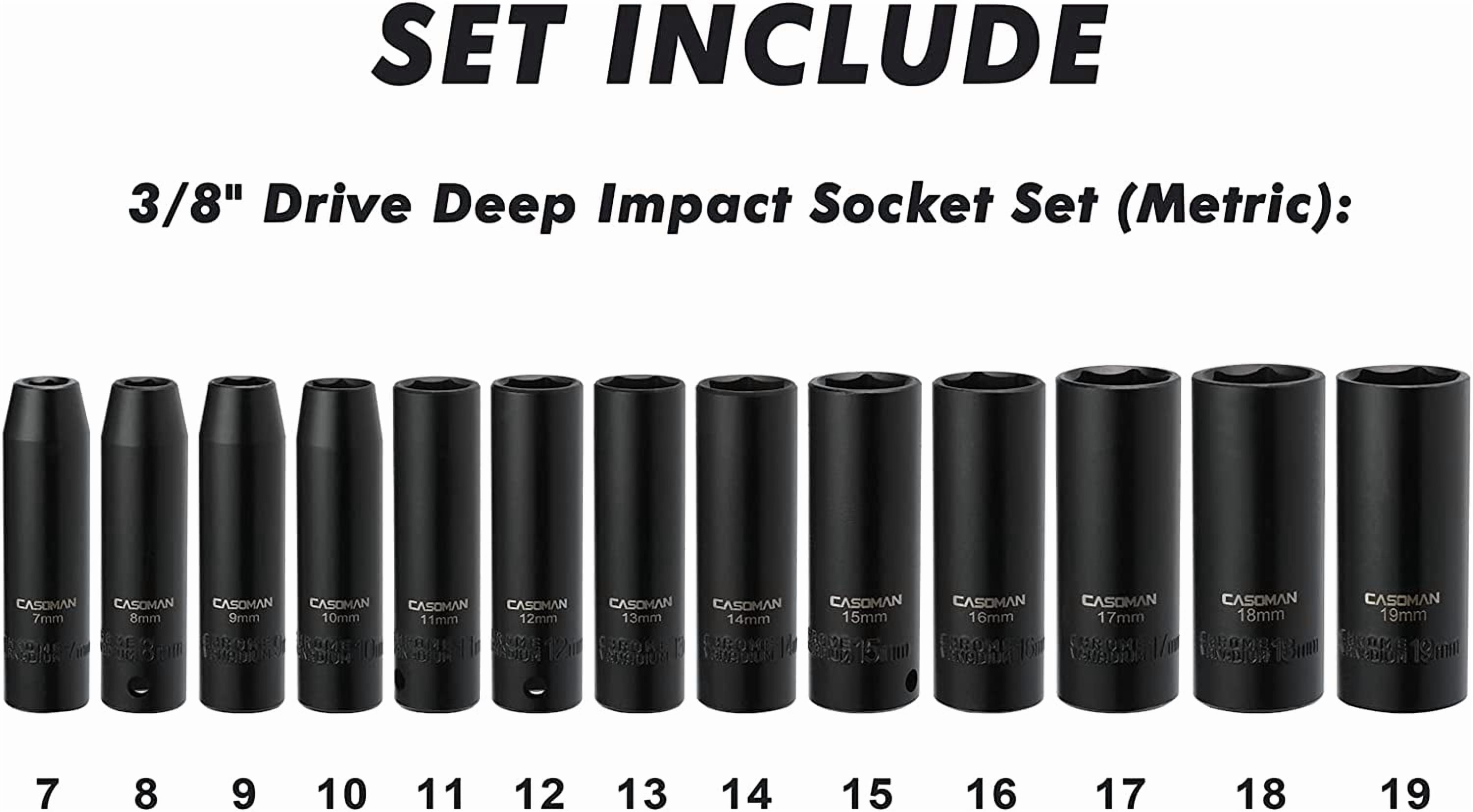 GHRTGR-13 Pieces 3/8-Inch Drive Impact Socket Set, 6-Point, Metric ...