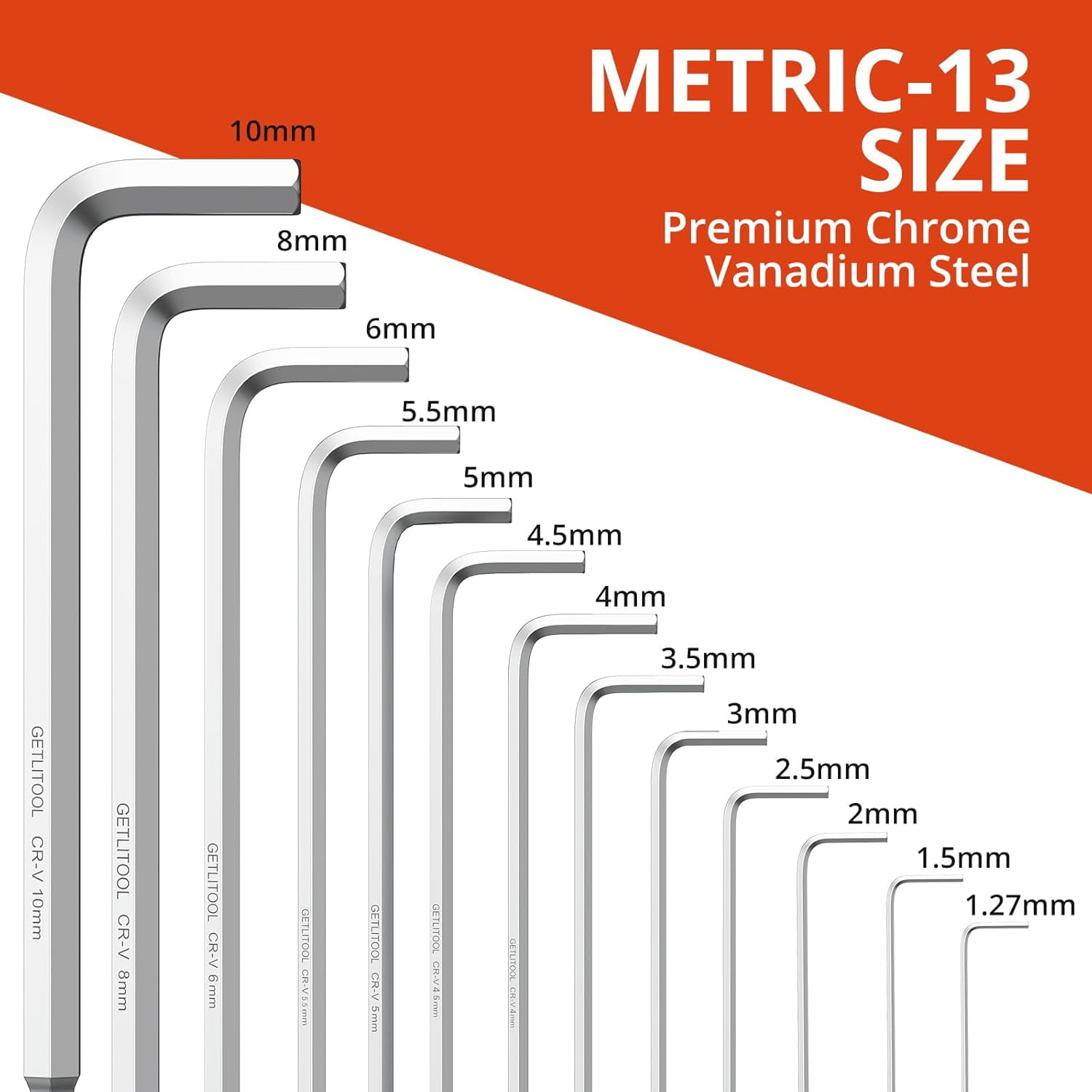 GHRTGR-13PCS Allen Key Set Silver, Cr-V Ball End Allen Wrench Set 1.27 ...