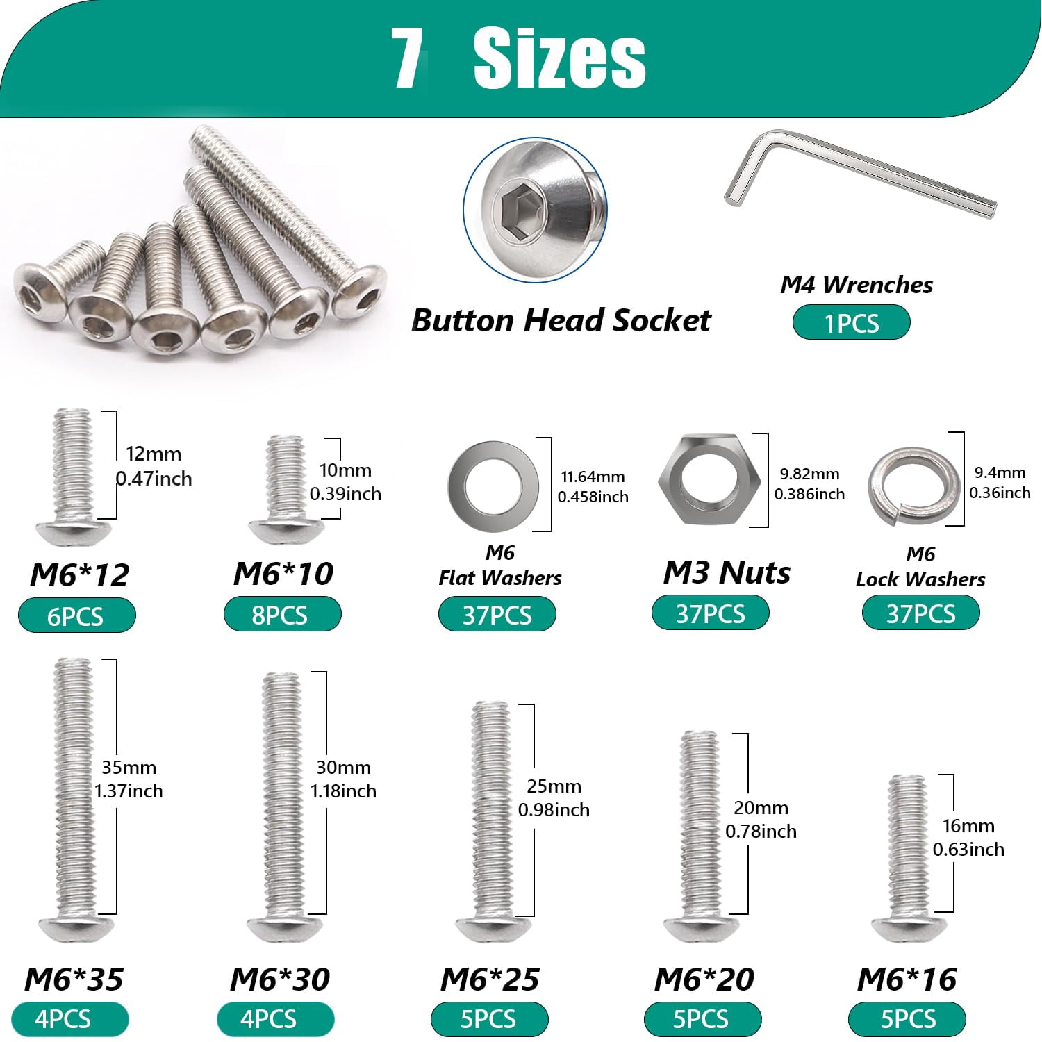 GHRTGR-148PCS M6 Screws Kit,M6 x 10mm /12mm /16mm /20mm /25mm /30mm ...