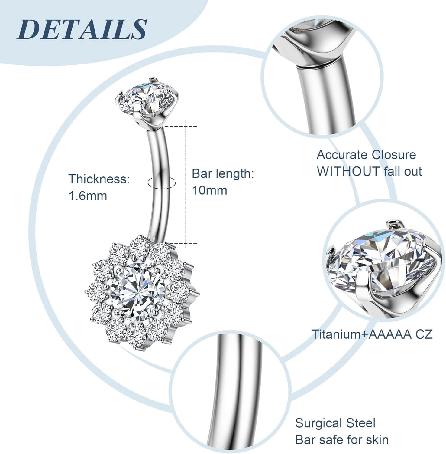 GHRTGR-14G Titanium Belly Button Rings for Women Gold Silver Belly ...