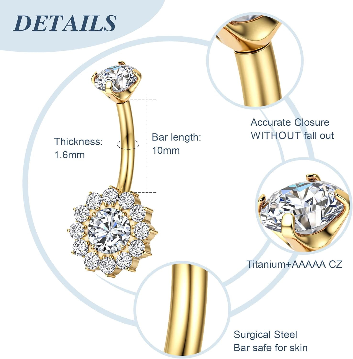 GHRTGR-14G Titanium Belly Button Rings for Women Gold Silver Belly ...