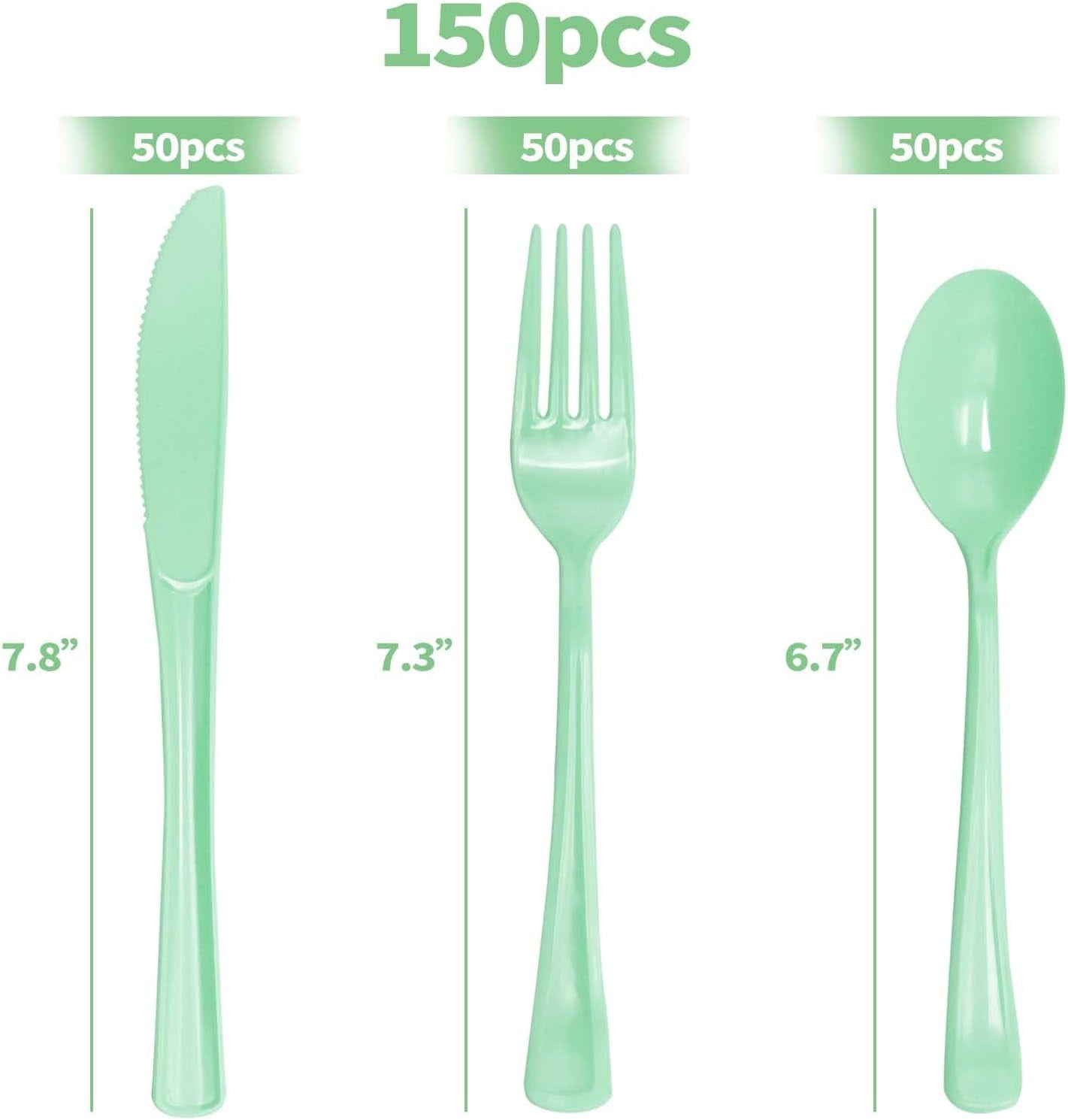 GHRTGR-150 PCS Sage Green Plastic Silverware Heavy Duty Mint Green ...
