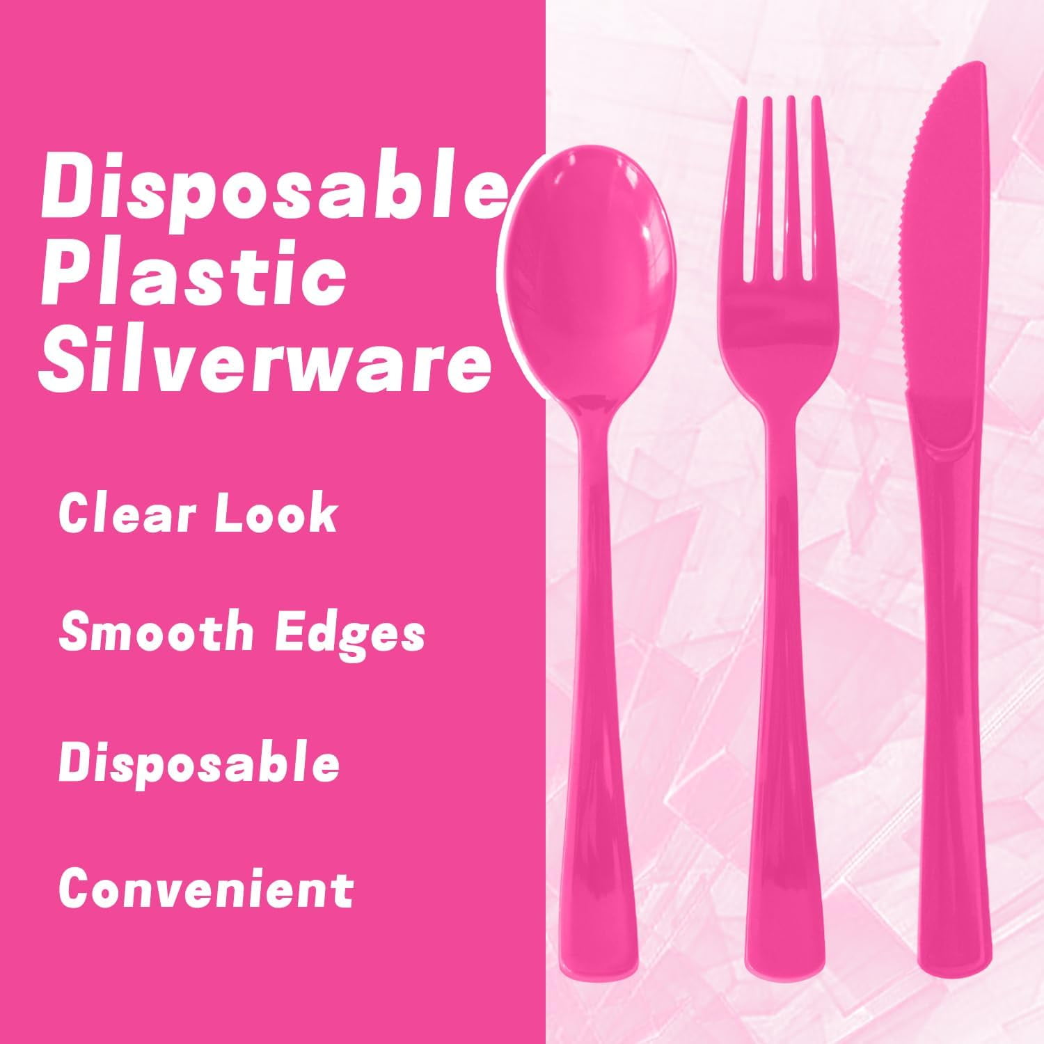 GHRTGR-150 Pack Disposable Plastic Silverware, Heavy Duty Hot Pink ...