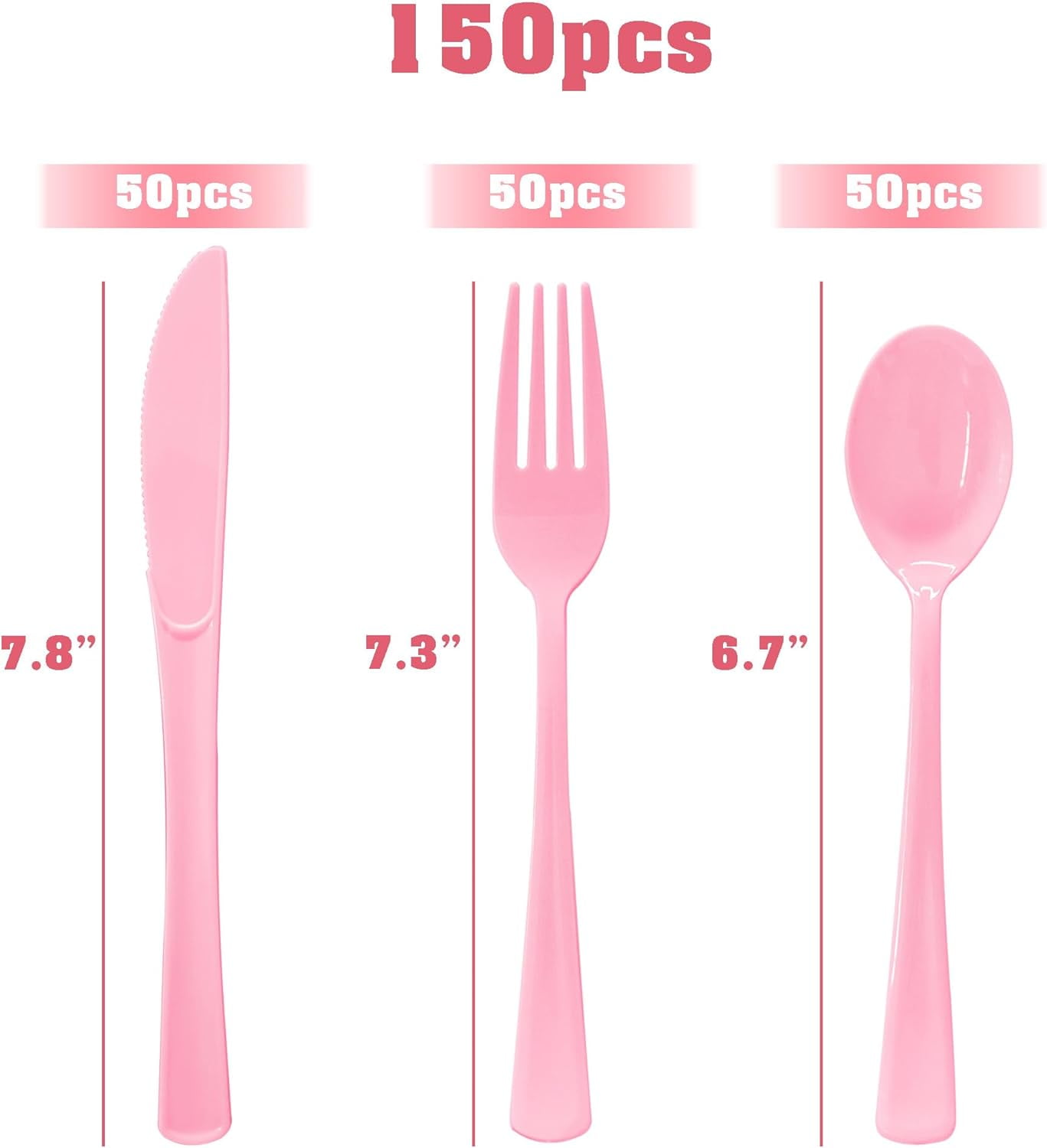 GHRTGR-150 Pack Light Pink Plastic Silverware, Pink Plastic Utensils ...