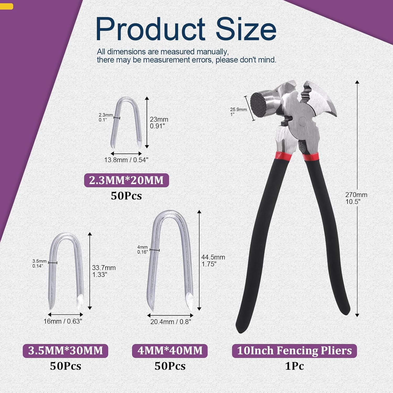 GHRTGR-151Pcs 10 Inch Fencing Plier with Hammer Head and 3 Sizes 3/4" 5 ...