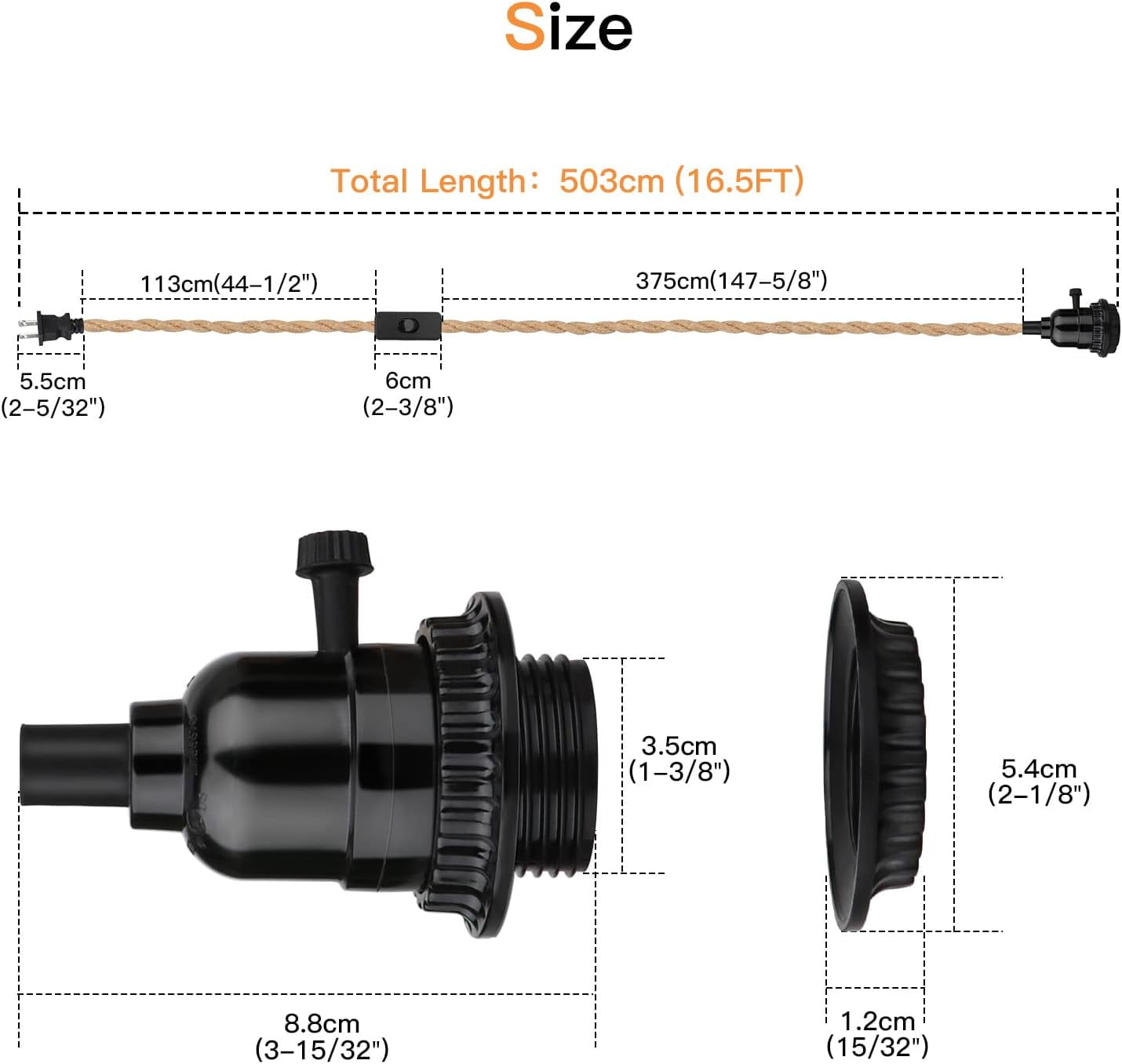 GHRTGR-16.5FT Pendant Light Kit, Hanging Lights with Plug in Cord ...