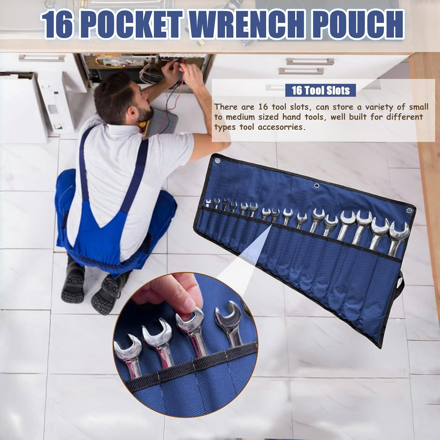 GHRTGR-16 Pockets Wrench Roll Up Organizer, Wrench Bag and Tool ...