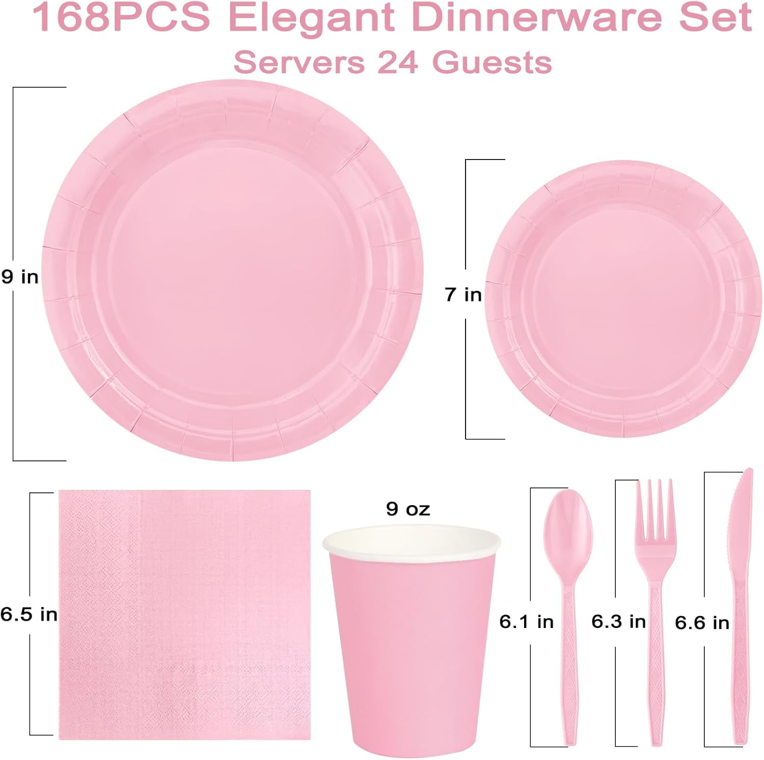 GHRTGR-168-Piece Light Pink Paper Plates, Napkins, and Utensils - Pink ...