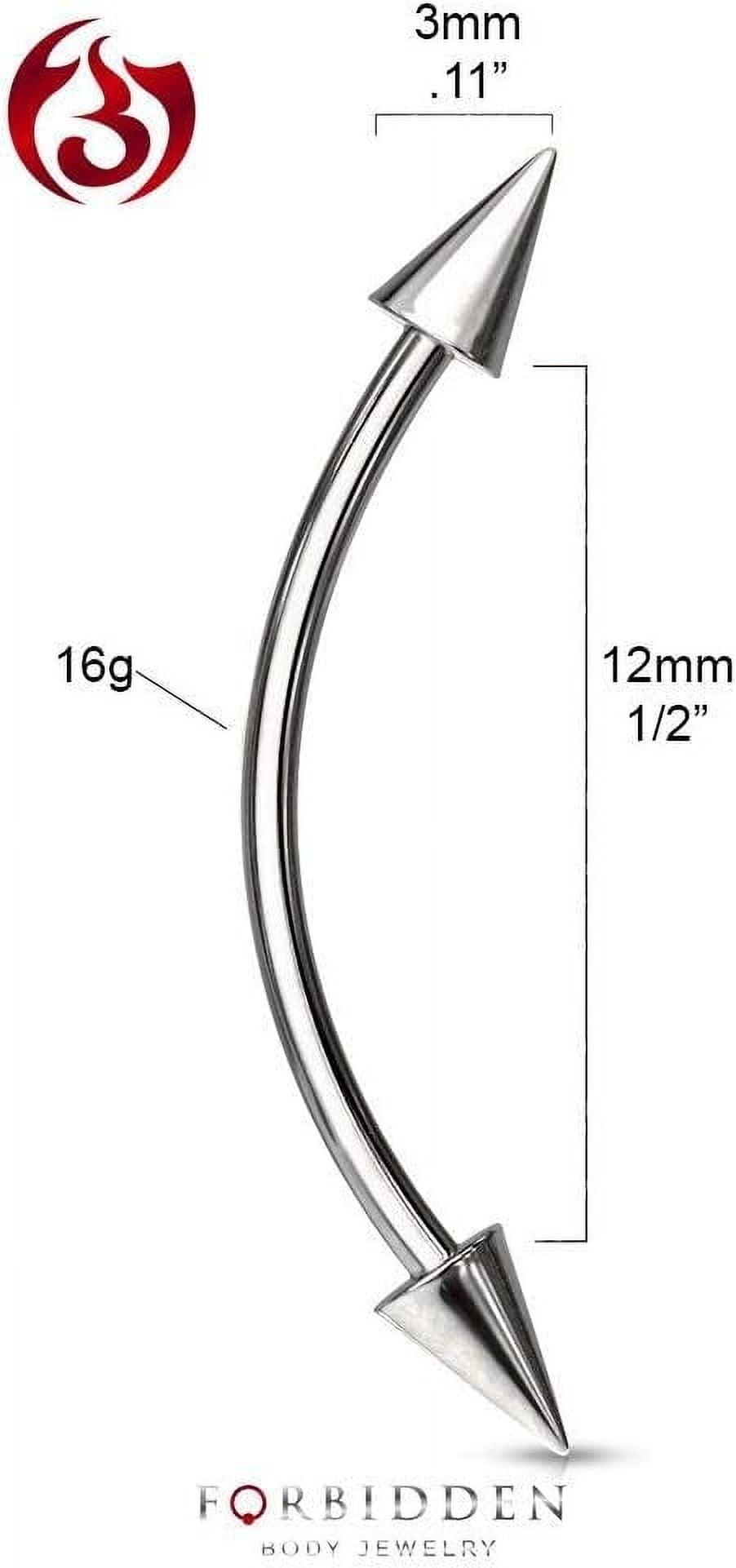 GHRTGR-16g 12-16mm Surgical Steel Curved Barbell with Spike Ends for Snake Eyes Tongue Piercing ...