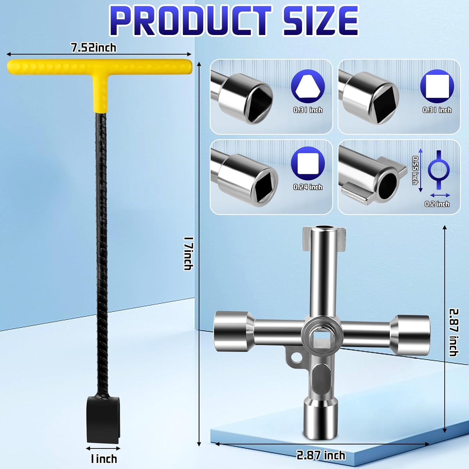 GHRTGR-17 Inch Water Meter Key Shut Off Tool with 4-way Multi ...