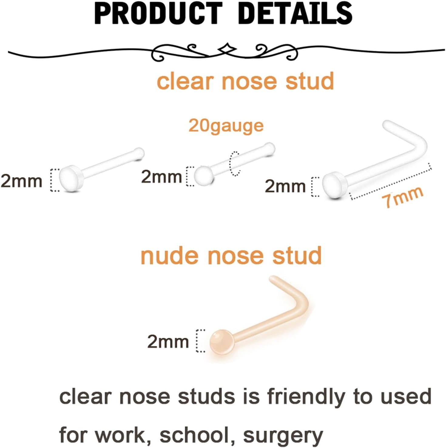 GHRTGR-18g-20g Septum Rings & Studs - Clear Plastic Septum Retainer ...