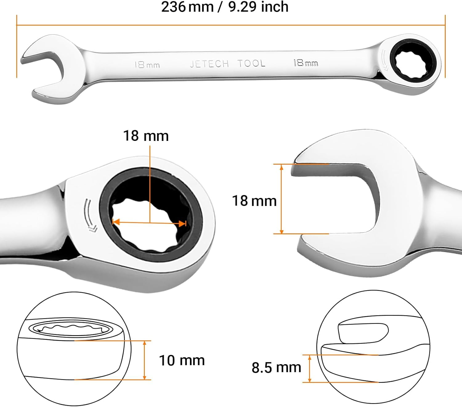 GHRTGR-18mm Ratcheting Combination Wrench, Industrial Grade Gear ...