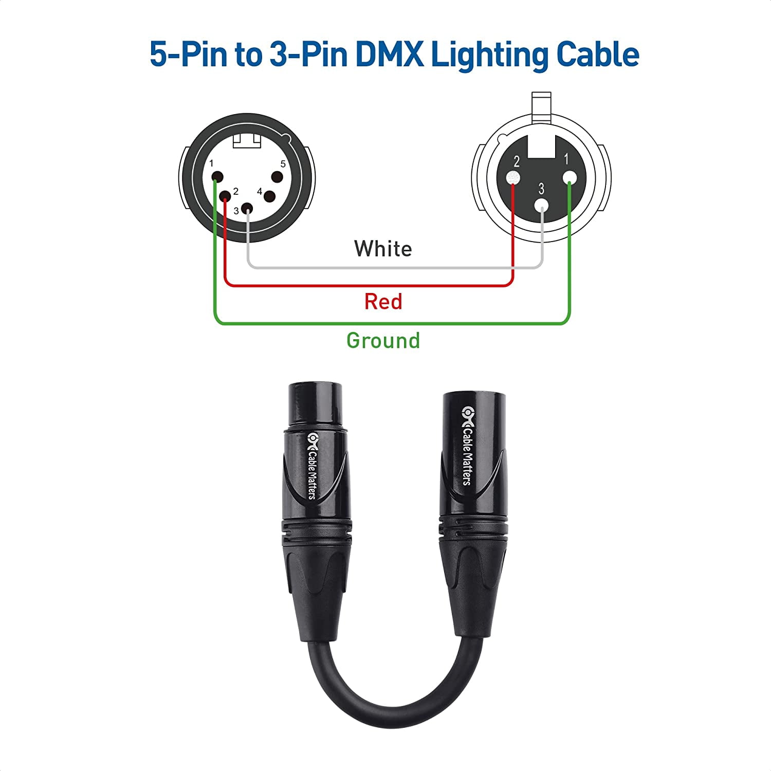 GHRTGR-2-Pack 5 Pin to 3 Pin DMX Lighting Cable - 6 Inches, 5Pin Male ...