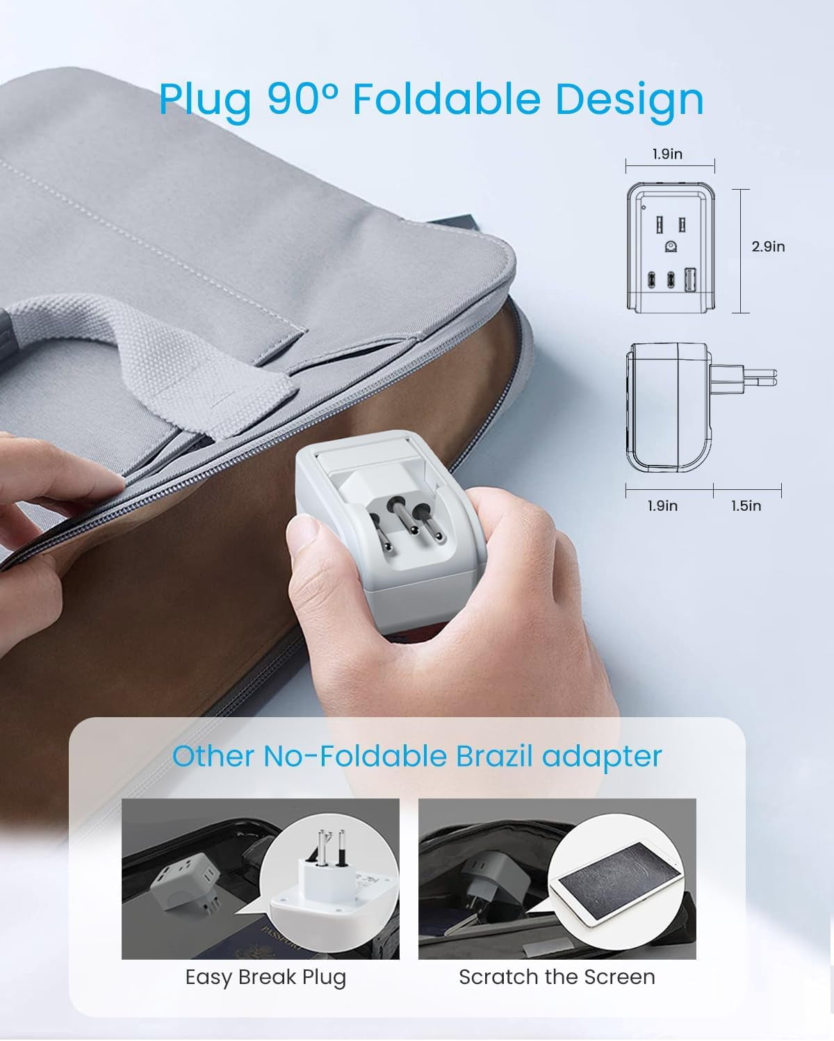 GHRTGR-2 Pack Brazil Power Adapter, Foldable Type N Plug Adapter with 2 ...