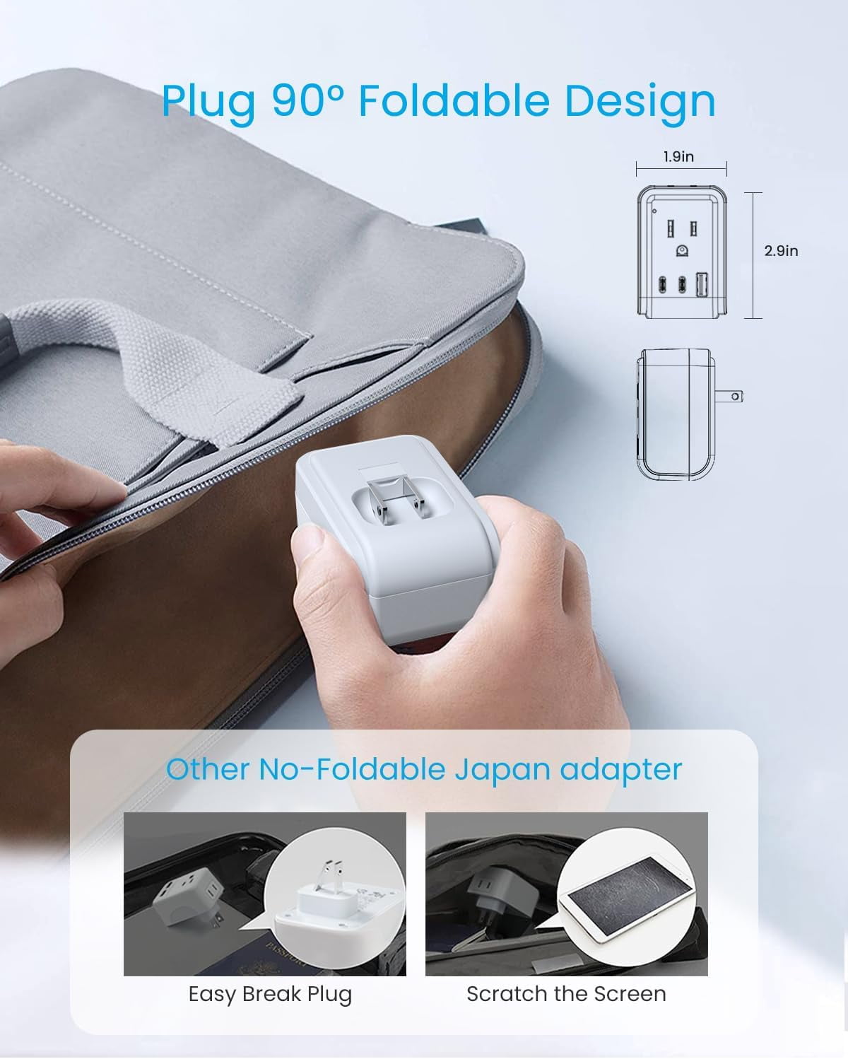 GHRTGR-2 Pack US to Japan Plug Adapter, Foldable Japan Travel Adapter with 2 Outlets and 3 USB ...