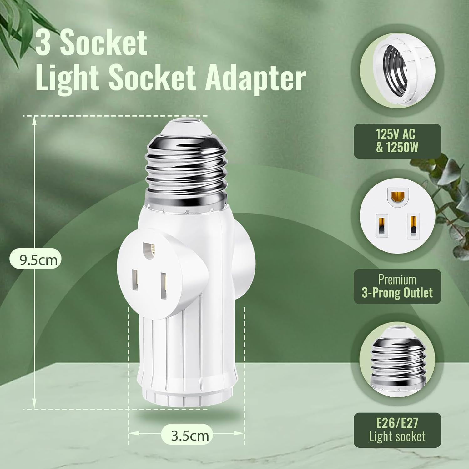 GHRTGR-2 Packs Light Bulb Plug Adapter, Screw in E26 E27 Light Socket ...
