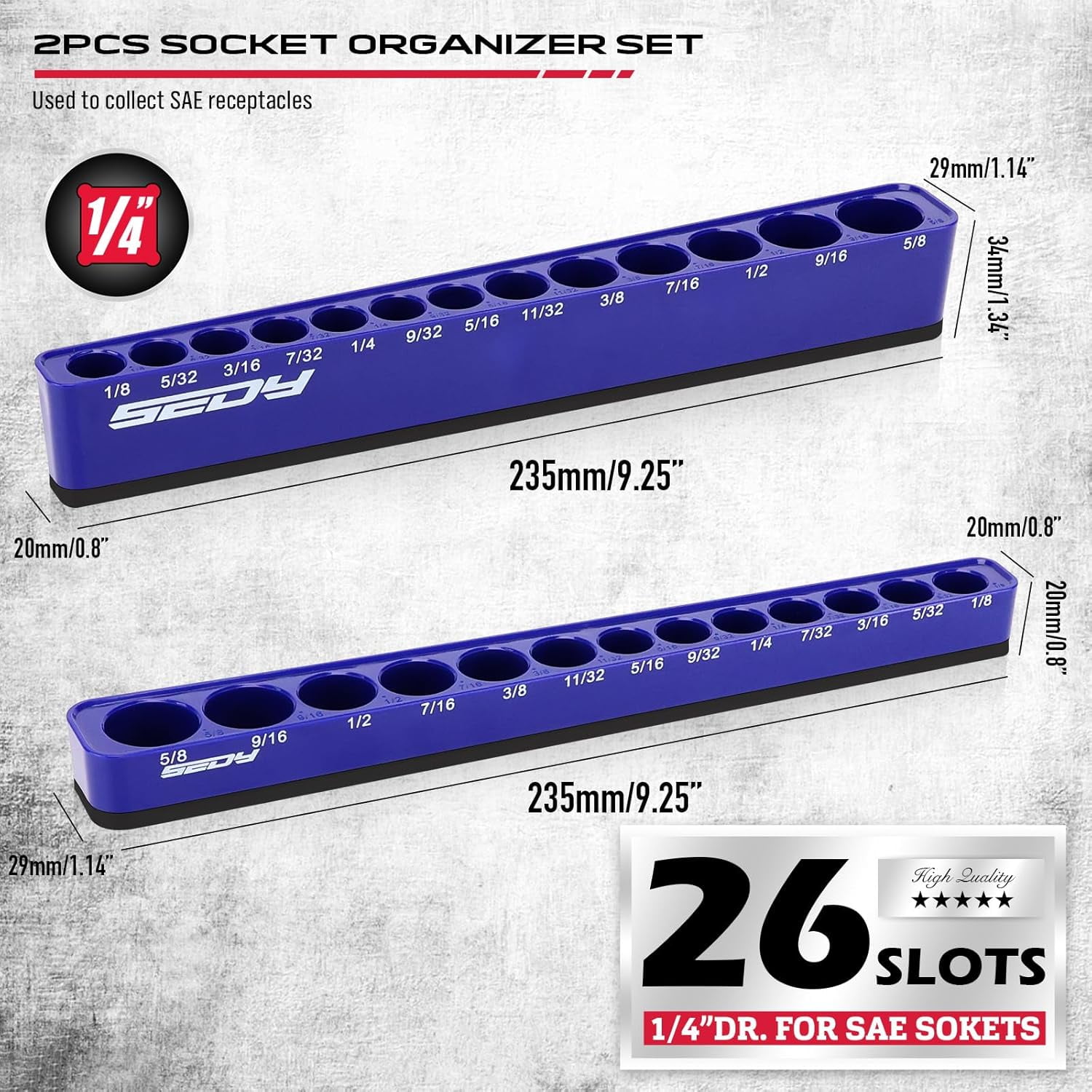 GHRTGR-2-Piece 1/4"-Drive SAE Magnetic Socket Organizer Set (Holds 26 ...