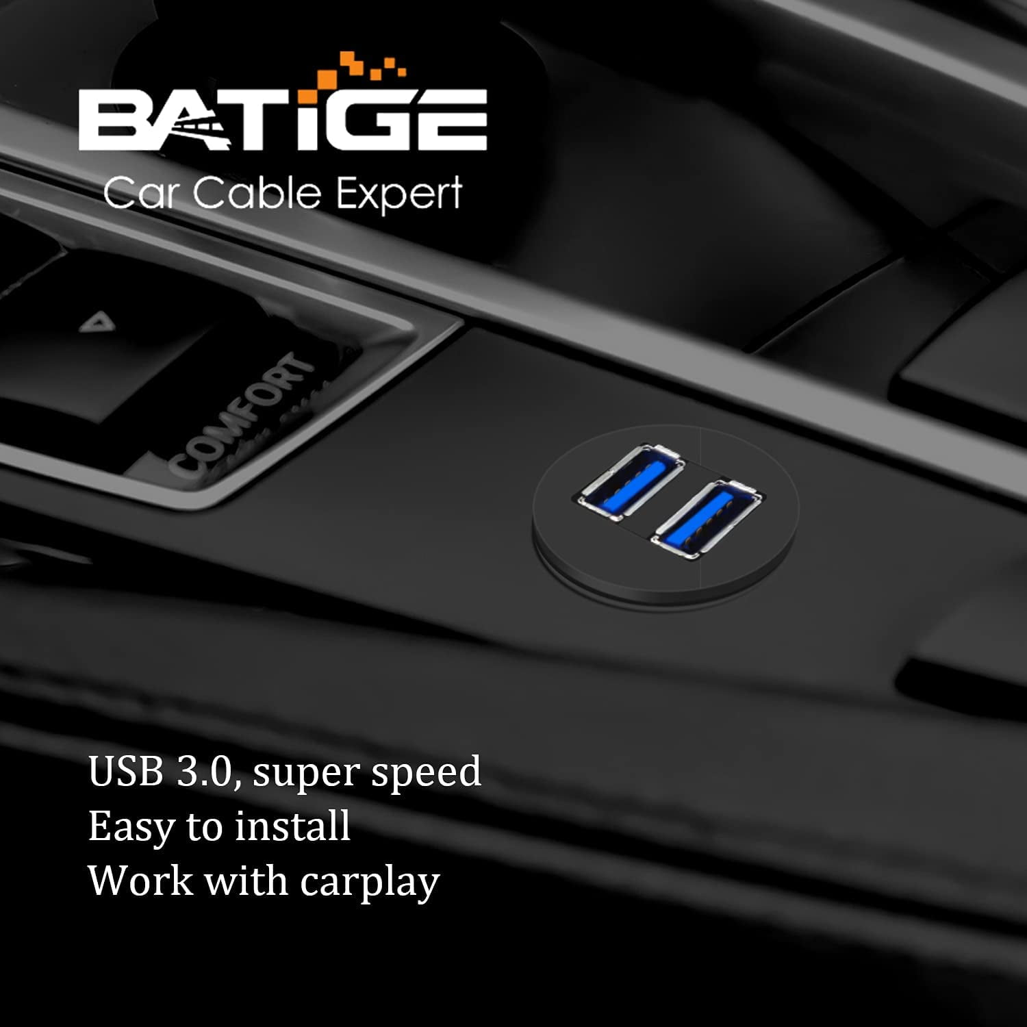 GHRTGR-2 Ports Dual USB 3.0 Male to USB 3.0 Female AUX Flush Mount Car ...