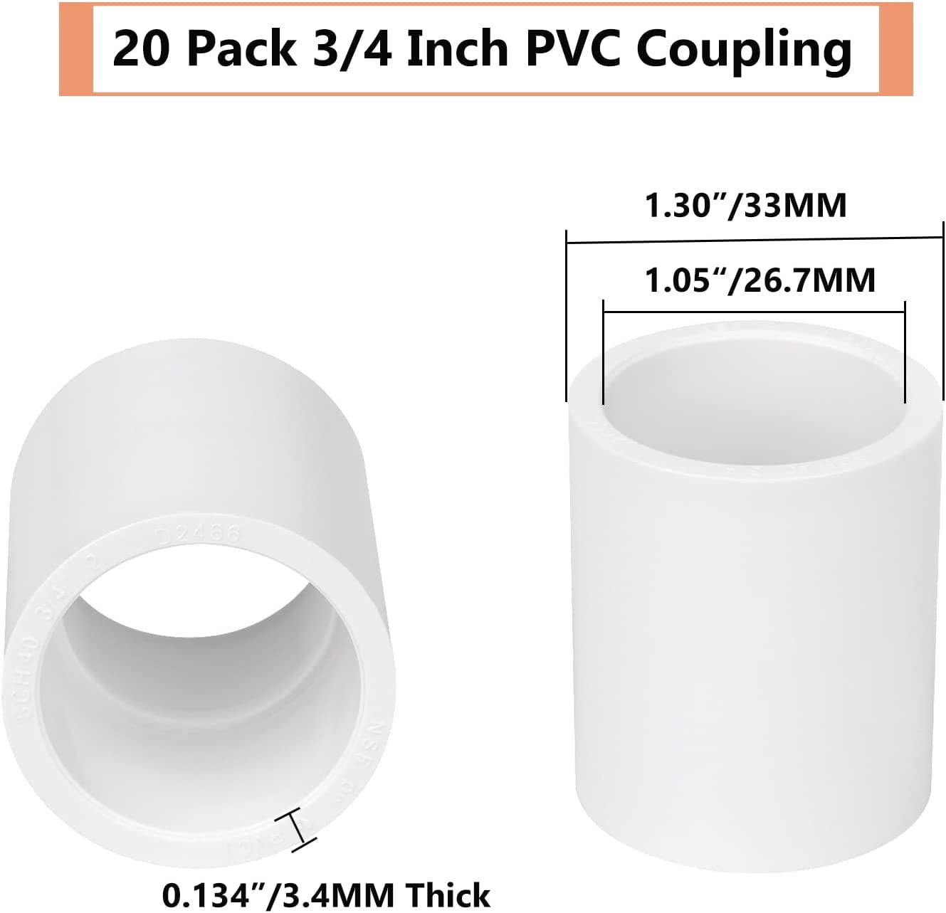 GHRTGR-20 Pack 3/4" PVC Pipe Coupling Adapter Pipe Fittings (Socket x ...
