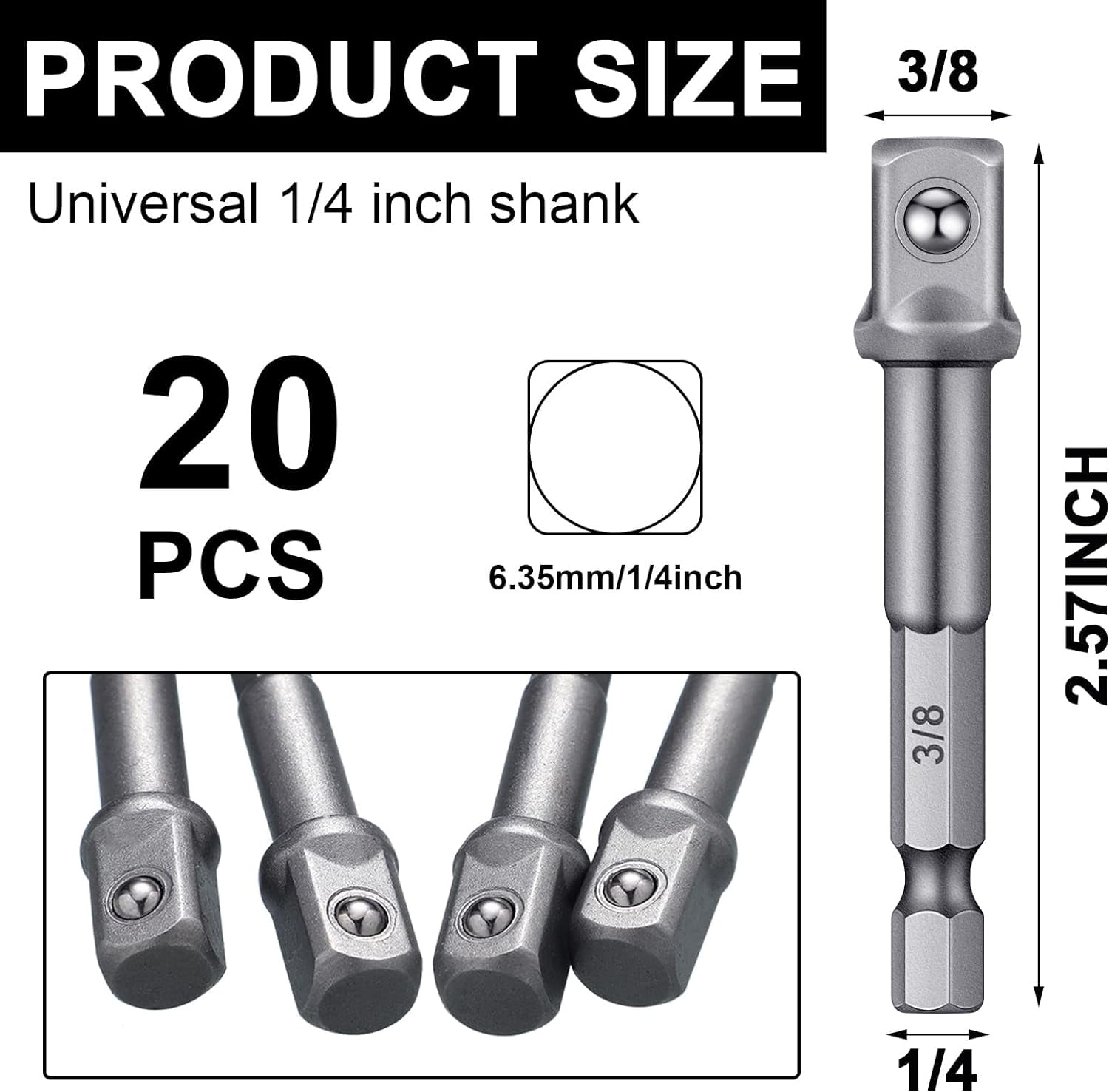 GHRTGR-20 Pieces 3/8 Inch Impact Adapter Square Socket Bit Adapter Hex ...