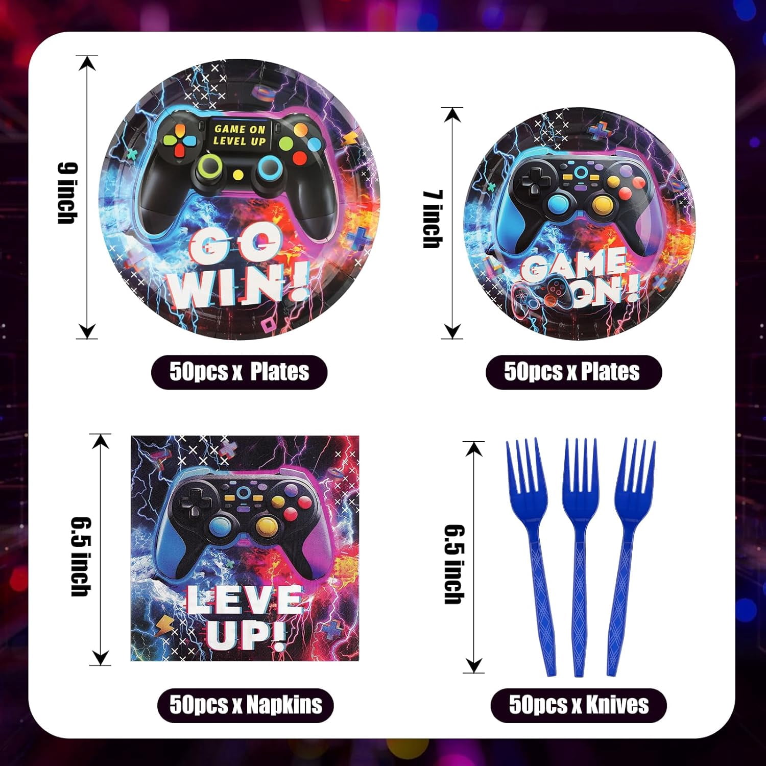 GHRTGR-200 PCS Video Game Birthday Decorations, Neon Game On Party ...