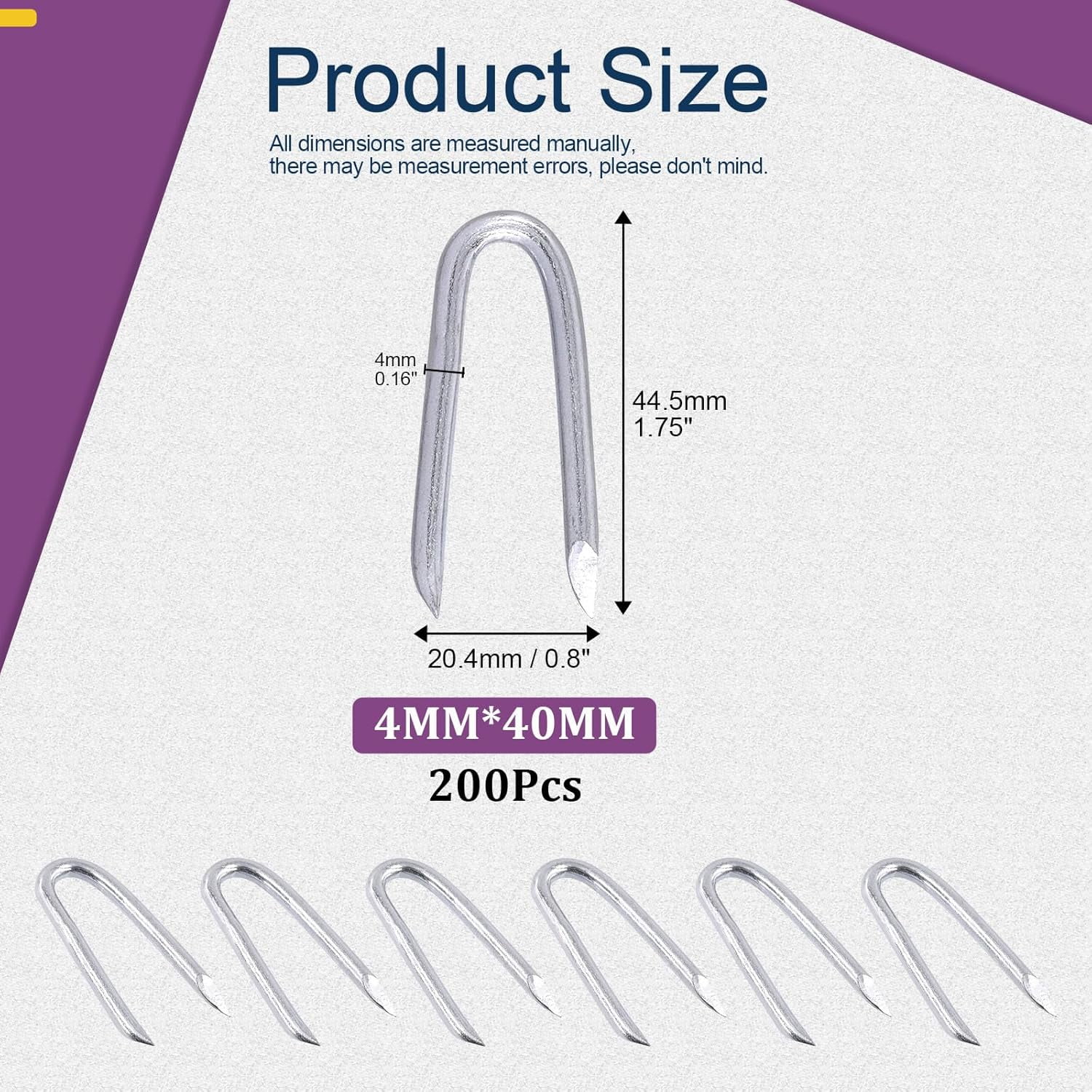 GHRTGR-200Pcs 3/2" - 0.16"×1.57" Steel Wire Staples, Concrete Metal ...