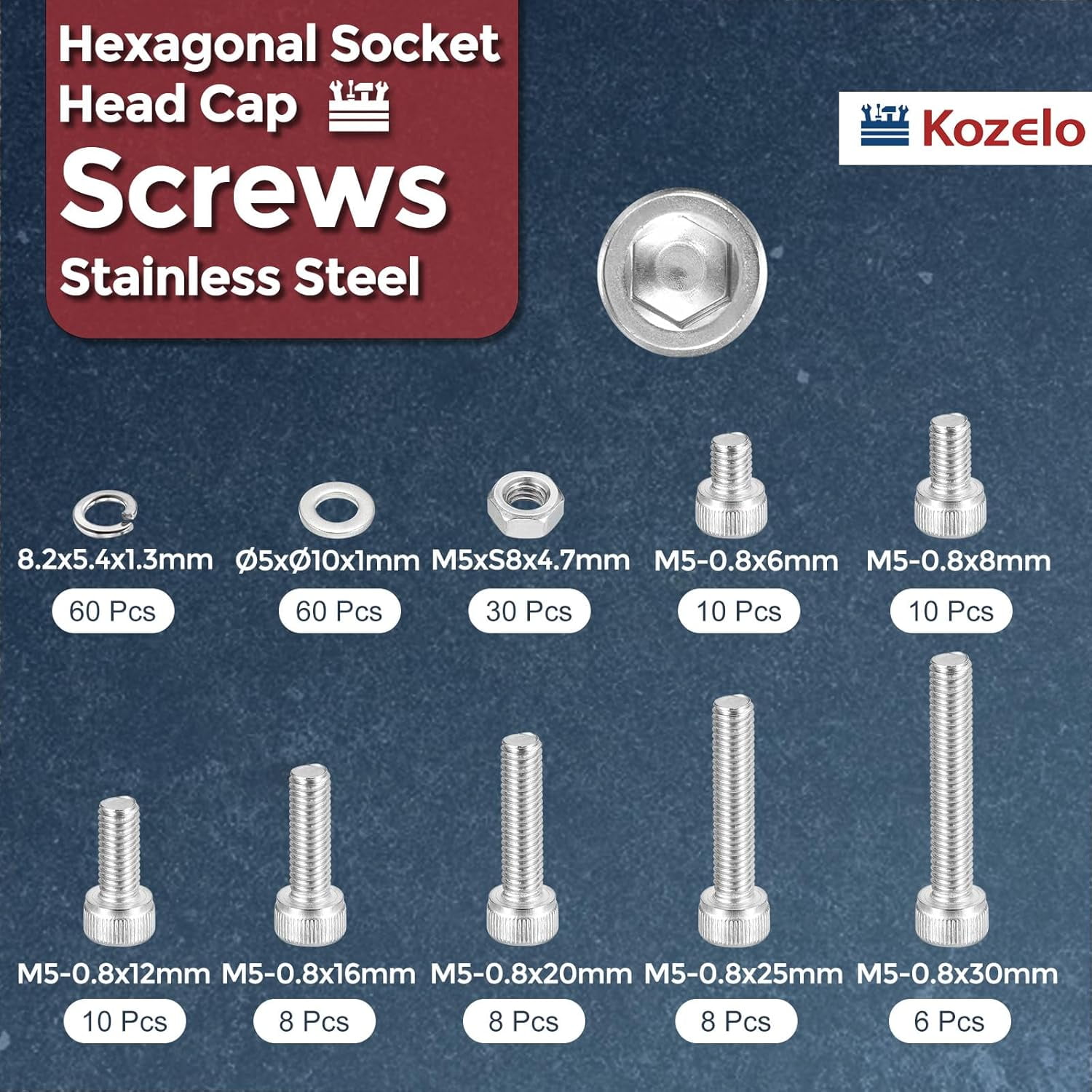 GHRTGR-210pcs M5 Socket Head Cap Screws Bolts Nuts Assortment Kit - [M5x6/8/12/16/20/25/30mm ...