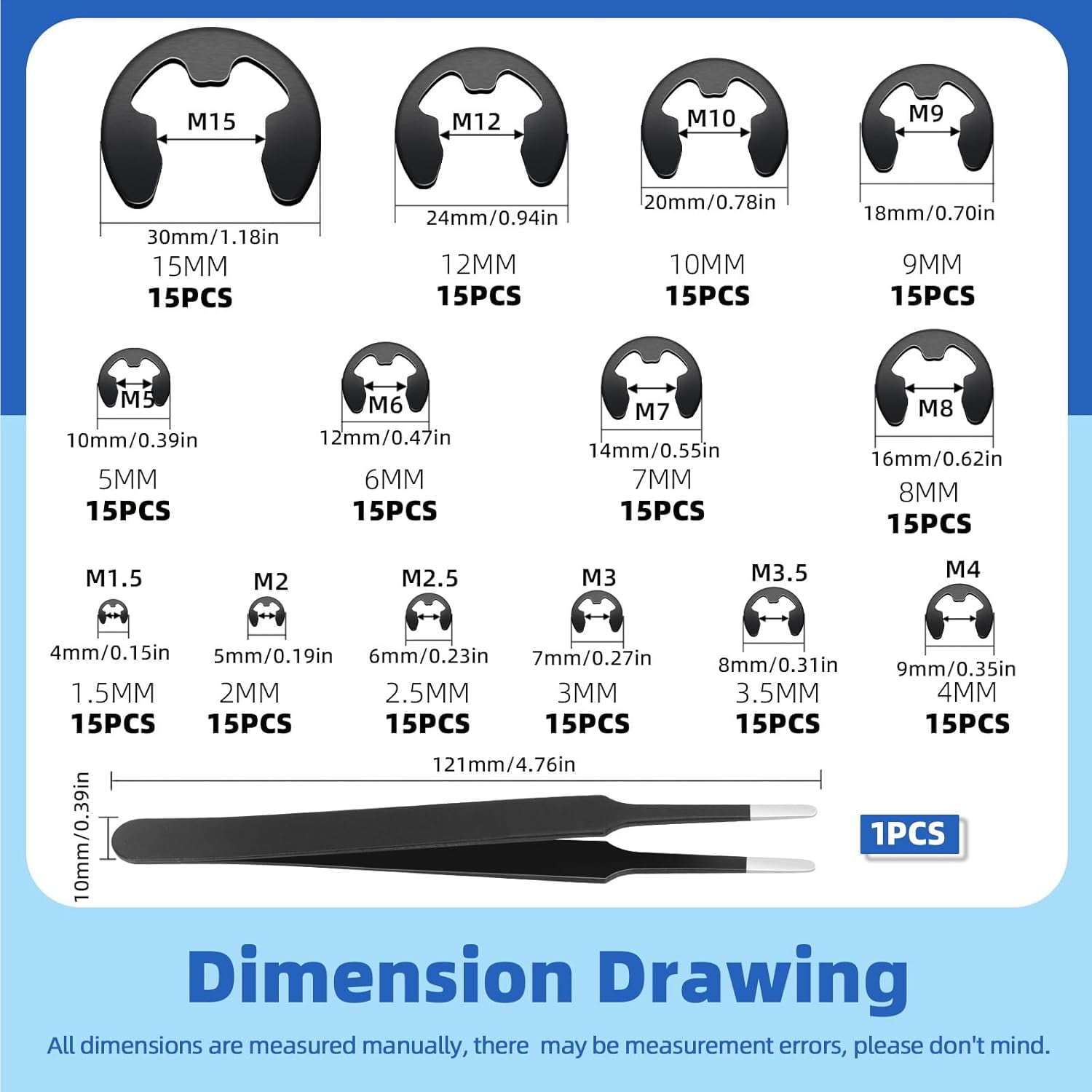 GHRTGR-211pcs 65Mn Steel E Clips Retaining Rings Assortment Set 14 ...