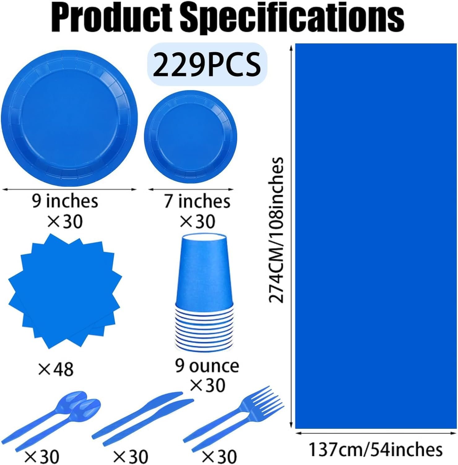 GHRTGR-229PCS Blue Party Supplies Set Paper Disposable Plates Cups ...