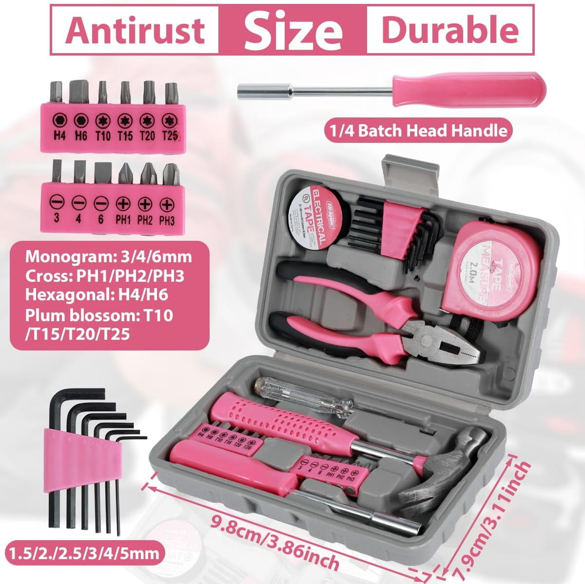 GHRTGR-24Pcs Household Repair Tool Kit Multi-Purpose Pink Home Hand Tool Set with Case Hammer ...