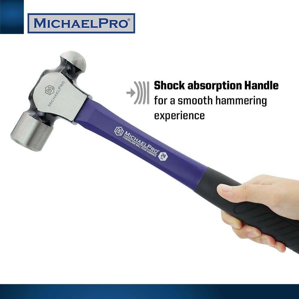 GHRTGR-24oz Ball Peen Hammer, Premium Forged Steel, Fiberglass Handle ...