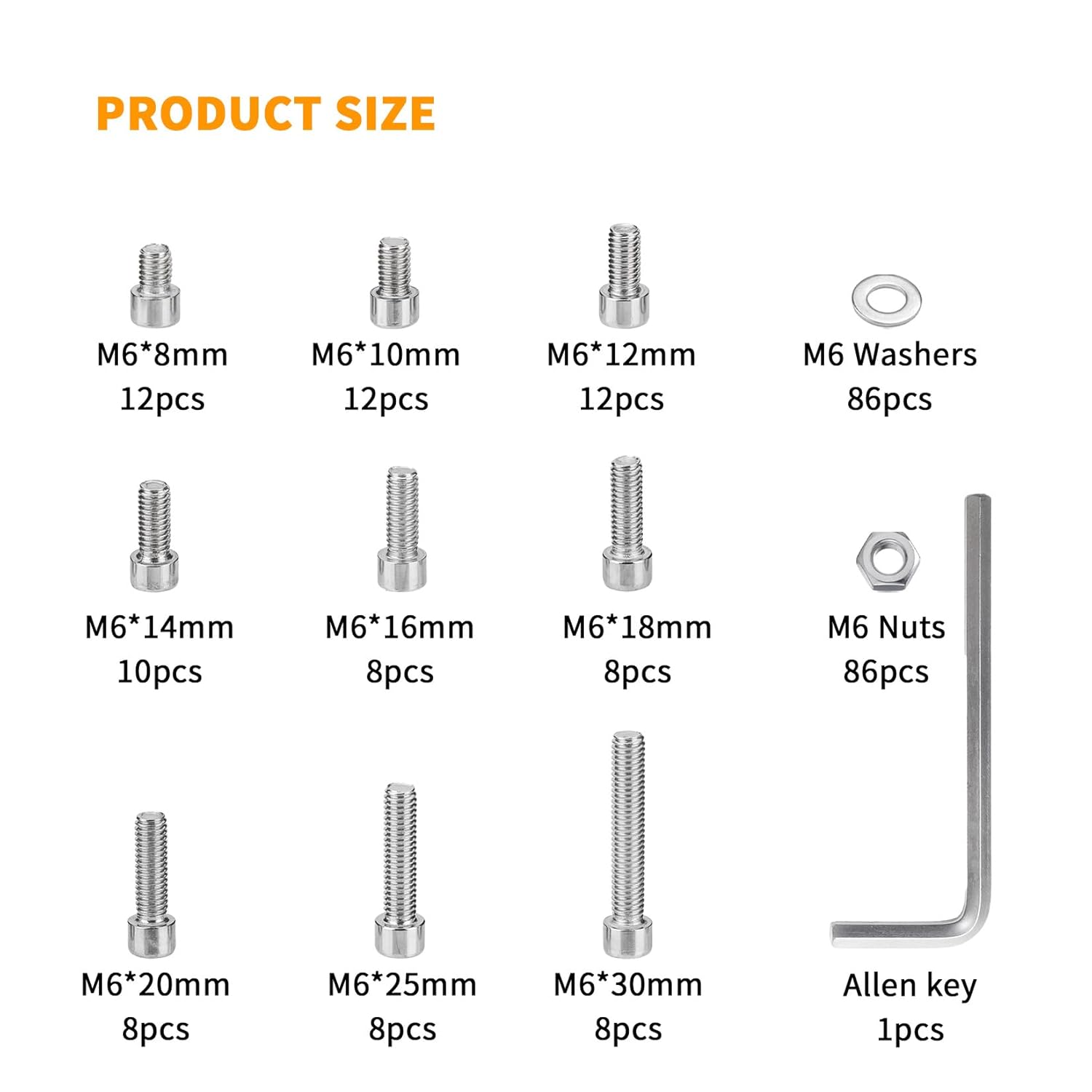 GHRTGR-258 Pcs M6 Screws and Nuts, Hex Socket Head Cap Screws Nuts and ...