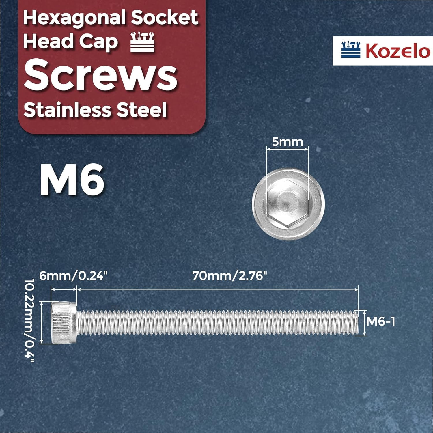 GHRTGR-25pcs Socket Head Cap Screws - [M6-1 x 70mm] 304 Stainless Steel ...