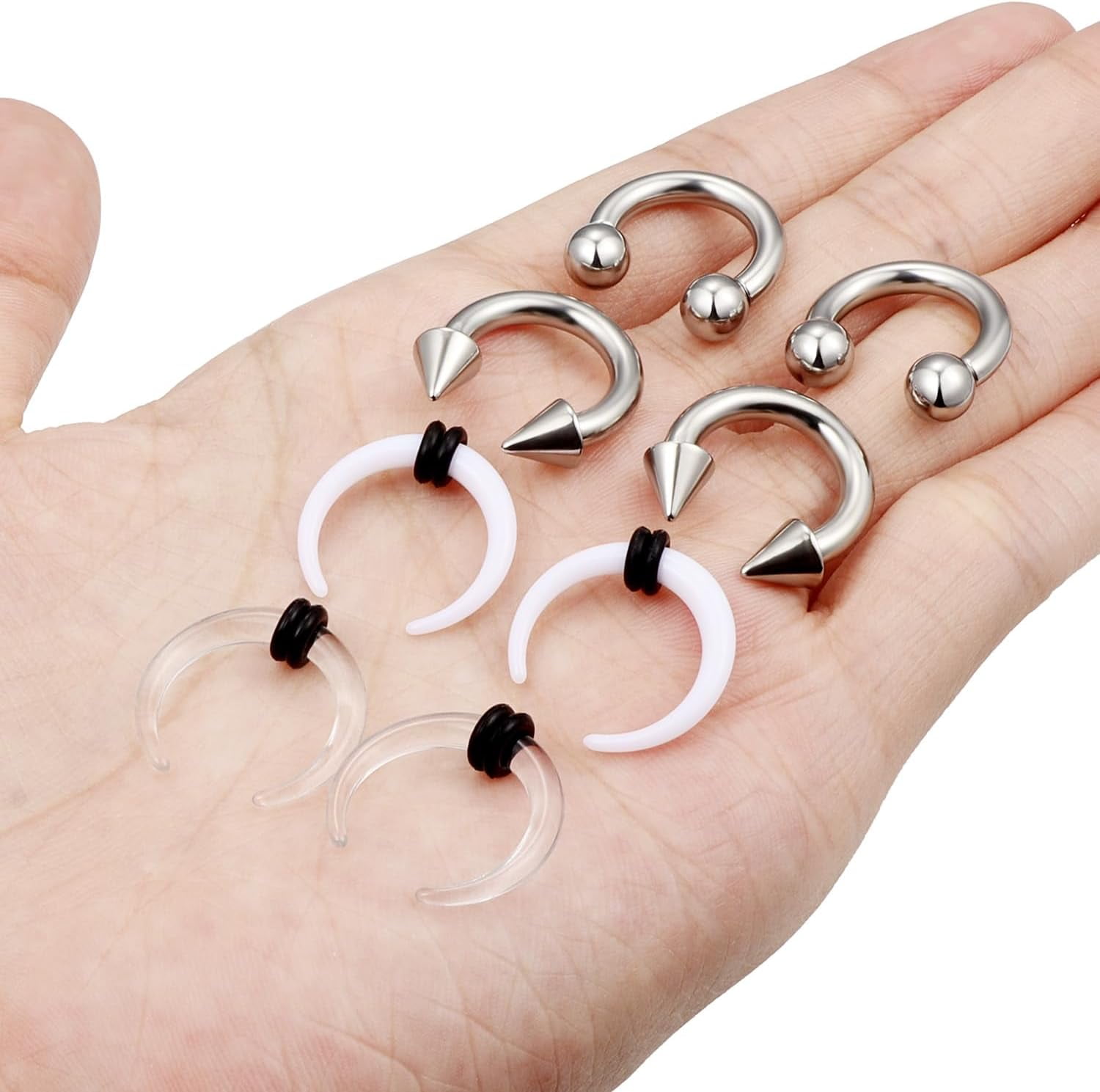 GHRTGR-2G 4G 6G 8G 12G 14G Large Septum Rings Ear Gauges Internally Threaded Spike Horseshoe ...