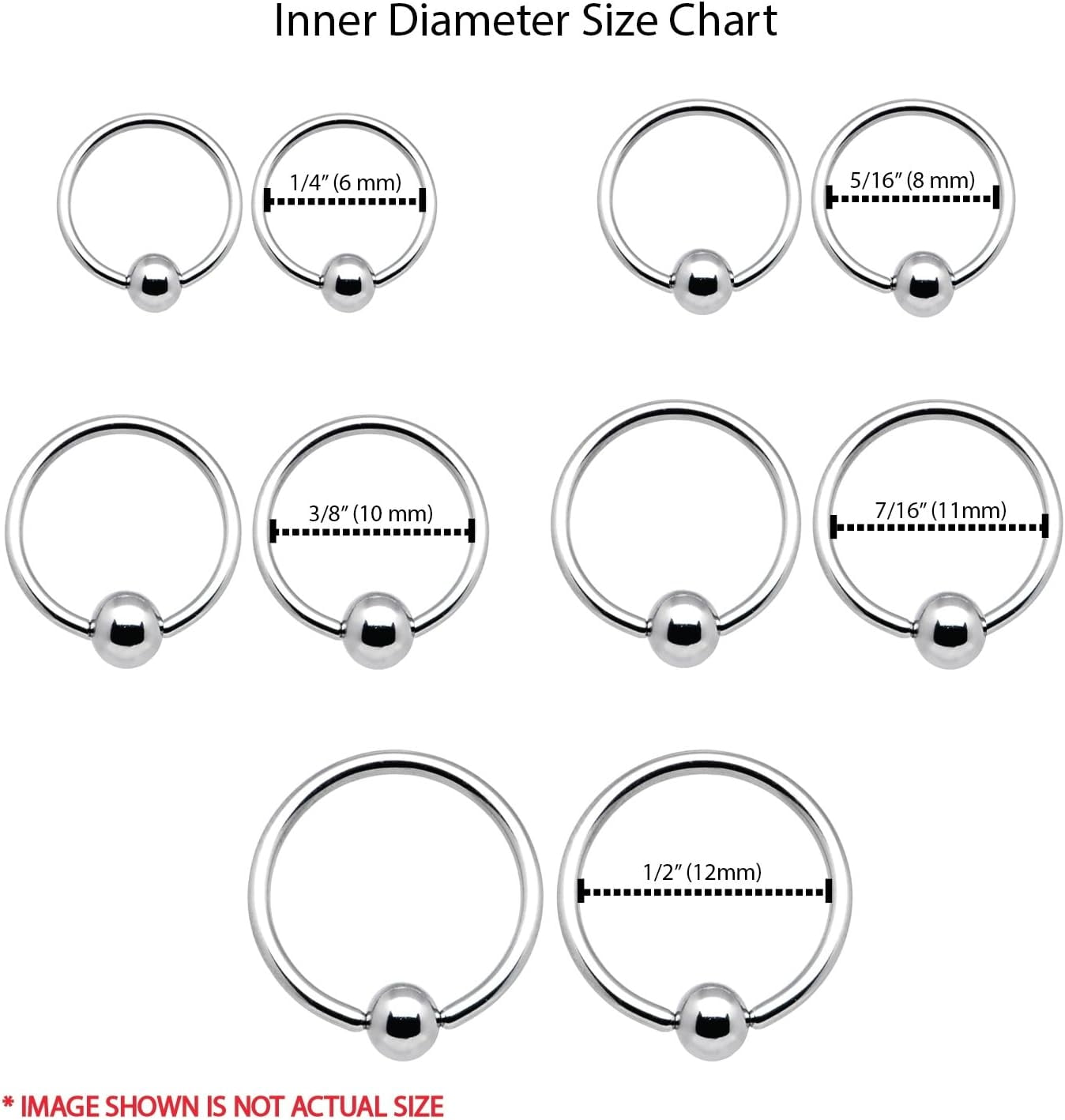 GHRTGR-2PC Ball Closure Ring Stainless Steel 10G-20G BCR Nose Nipple ...