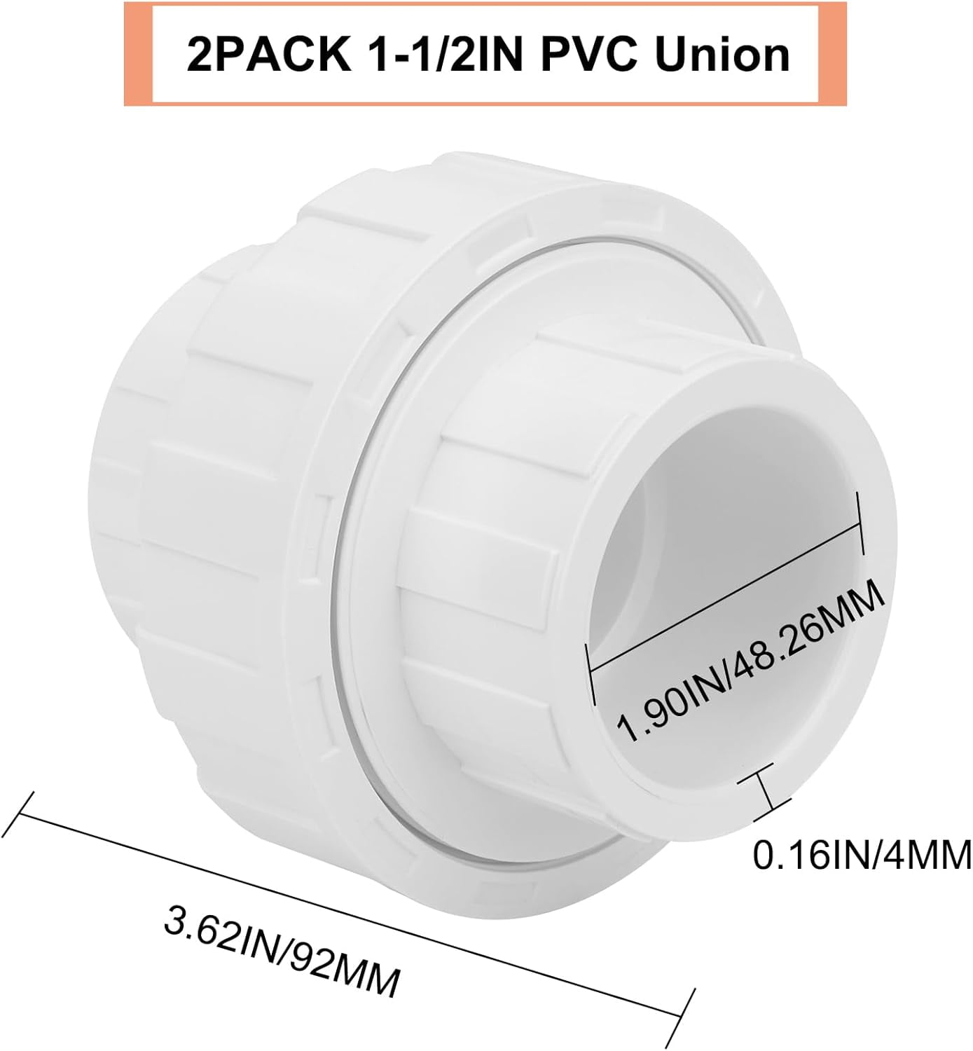 GHRTGR-2Pcs 1-1/2" PVC Union Coupling Pipe Fitting (Socket x Socket) 1 ...