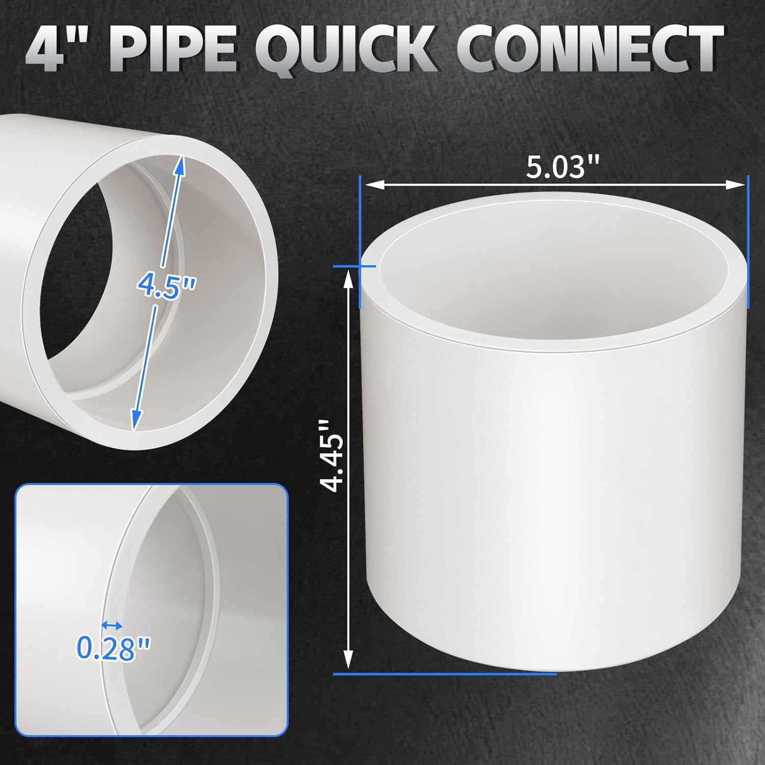 GHRTGR-2Pcs White 4 inch PVC Coupling, Socket x Socket, Furniture Build ...